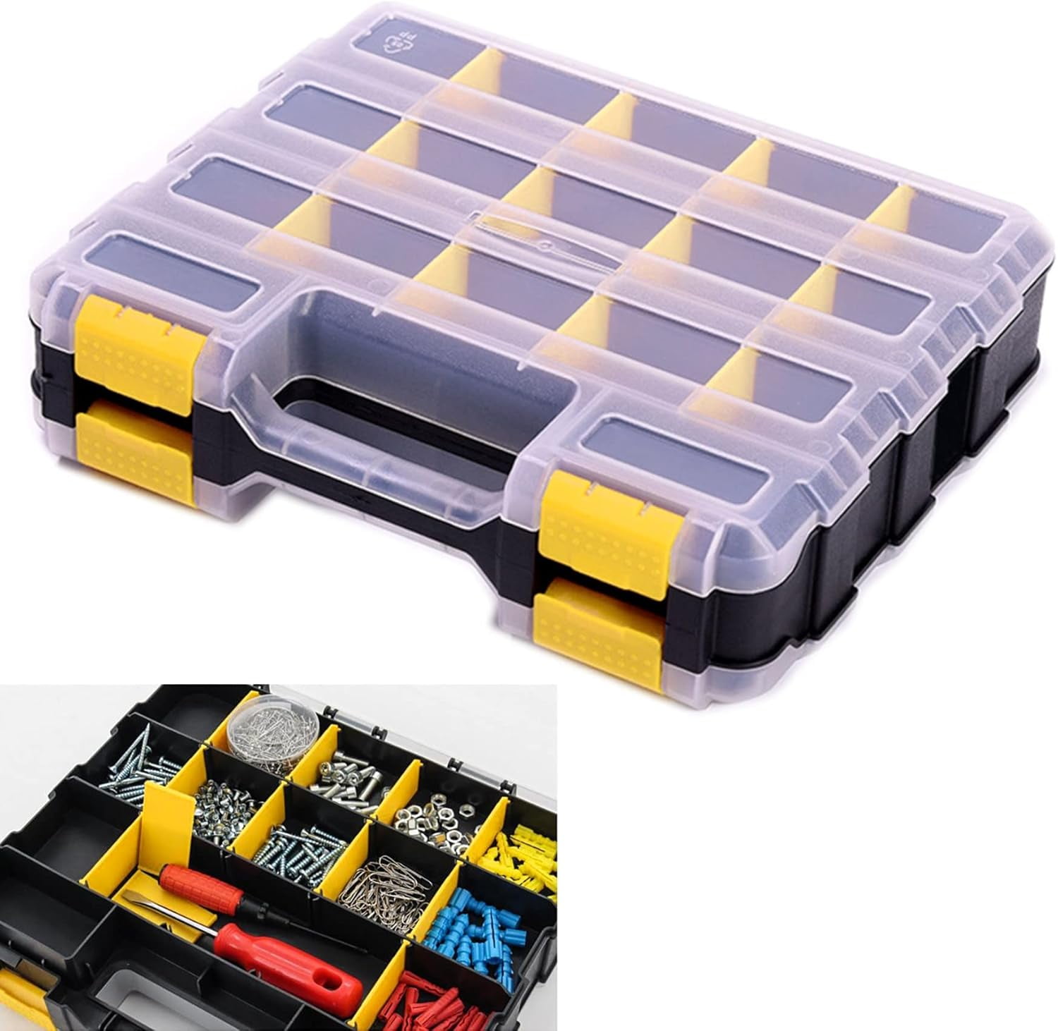 Tools Organizer Box Small Parts Storage Box 34-Compartment Double Side ...