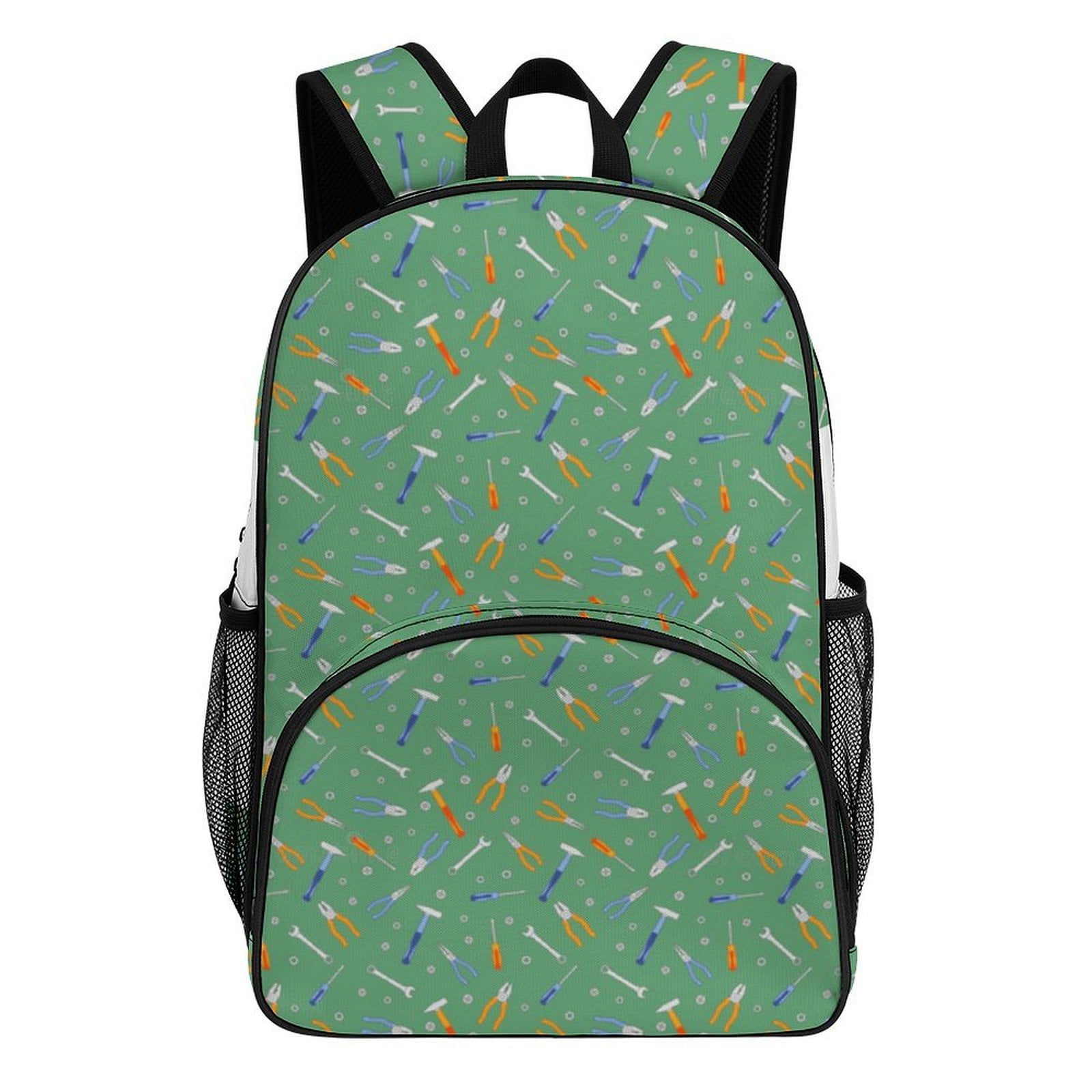 Tools Pattern Green Background Backpack Travel Laptop Casual College ...