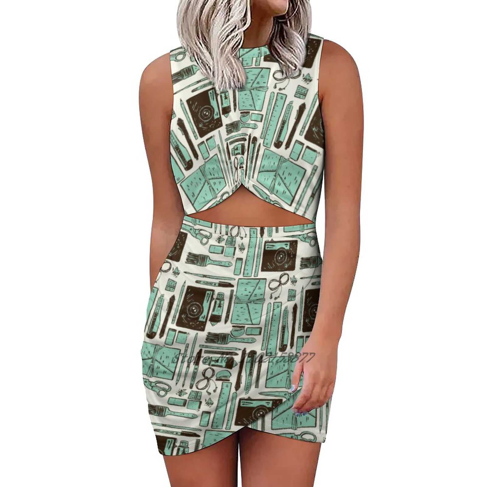 Tools Pattern Loose Pocket Dress Fashion Print Dress Short Sleeve V ...