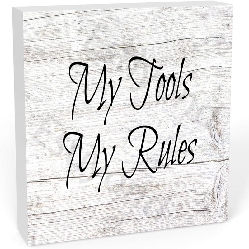 My Tools My Rules Decor Wood Box Sign 5 X 5 Inches Desk Decor Rustic ...