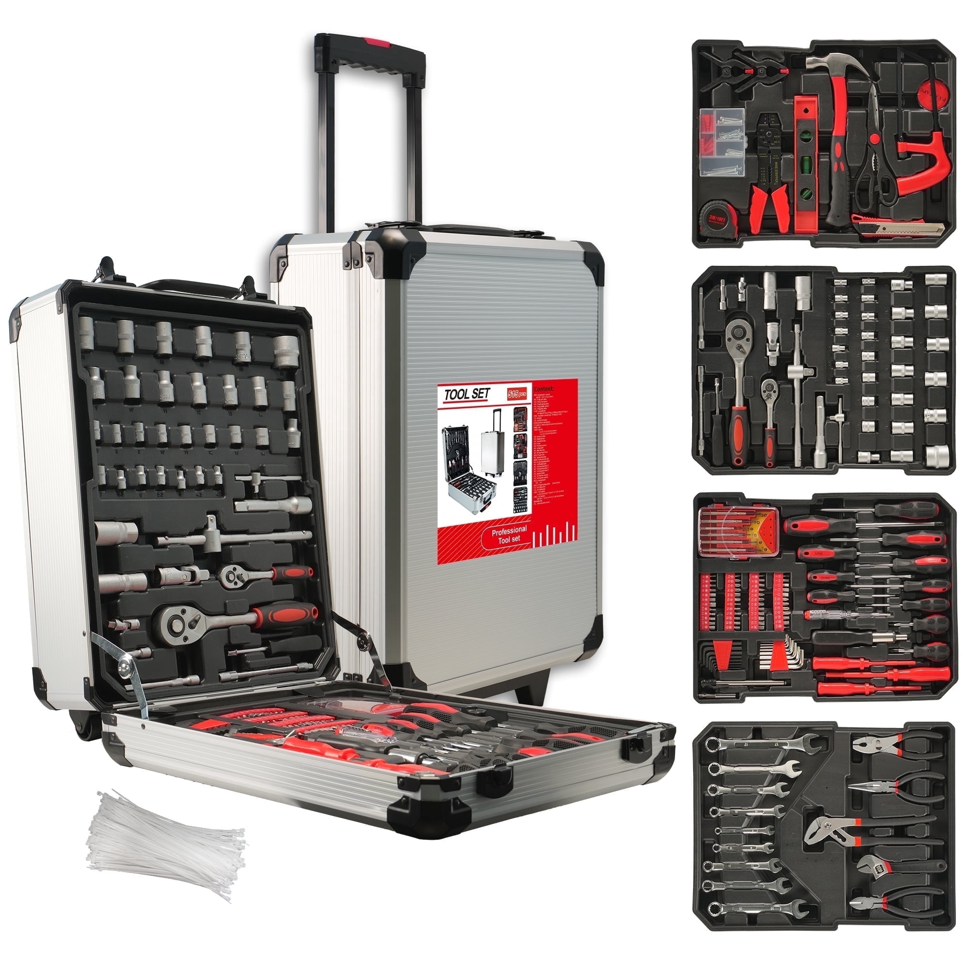 515-Piece Tool Set with Rolling Toolbox, Aluminum Trolley Case for Home ...