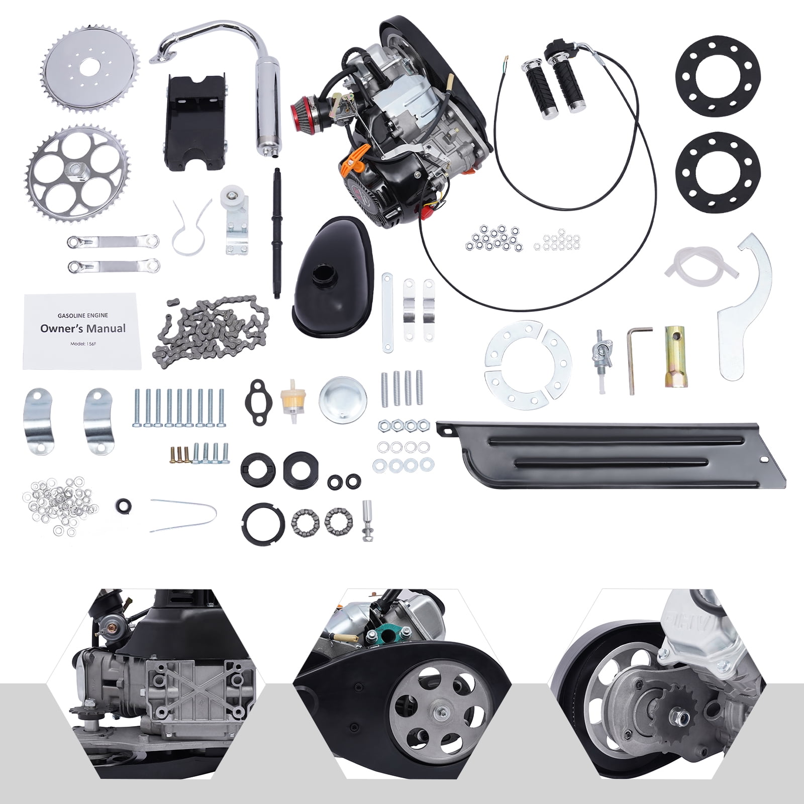 Toolven 2-Stroke Bicycle Engine Kit, 100cc, 3.5HP, 3600RPM, 0.52 Gal ...