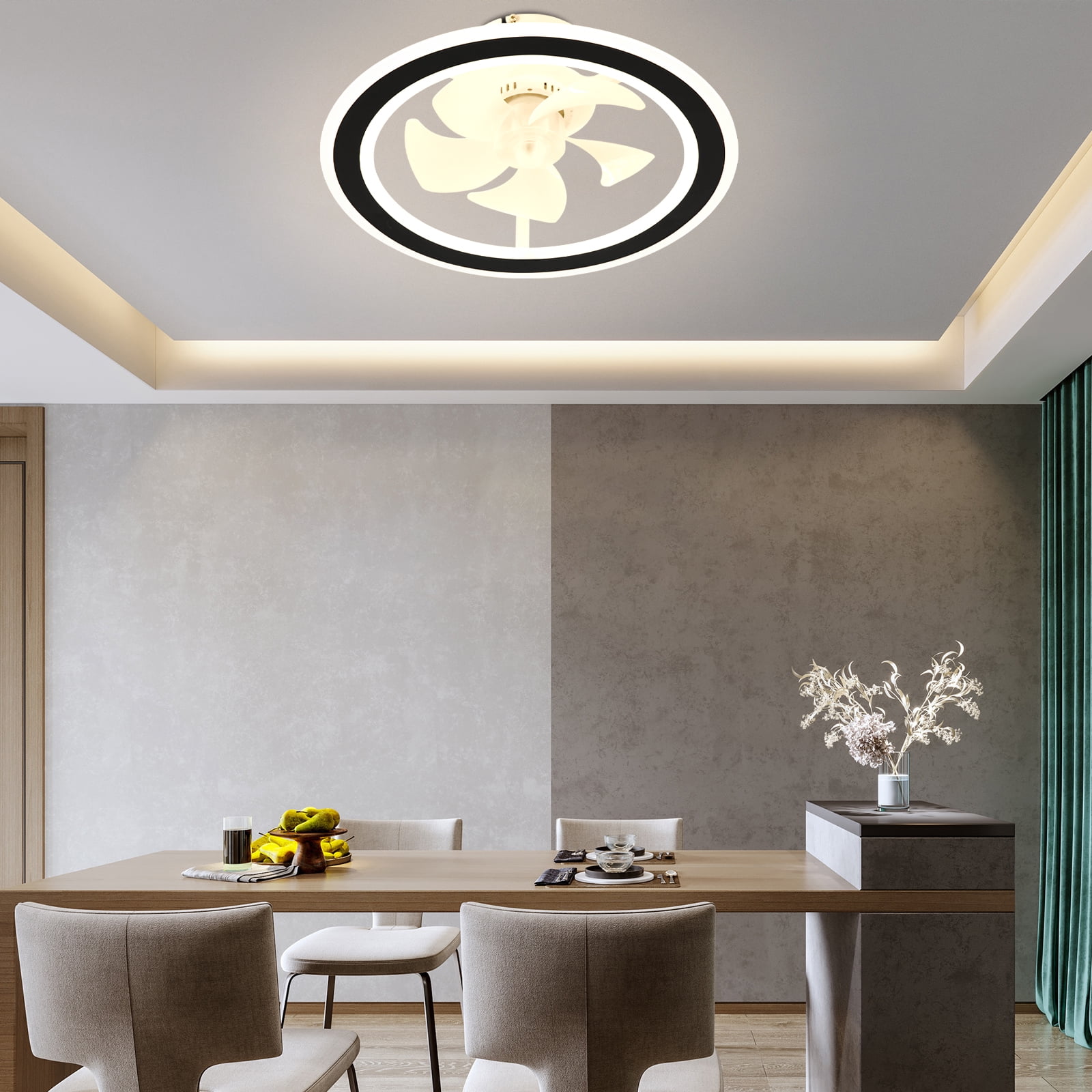 Toolven 3-Speed Ceiling Fan with 3 Color LED Light, Remote Control ...