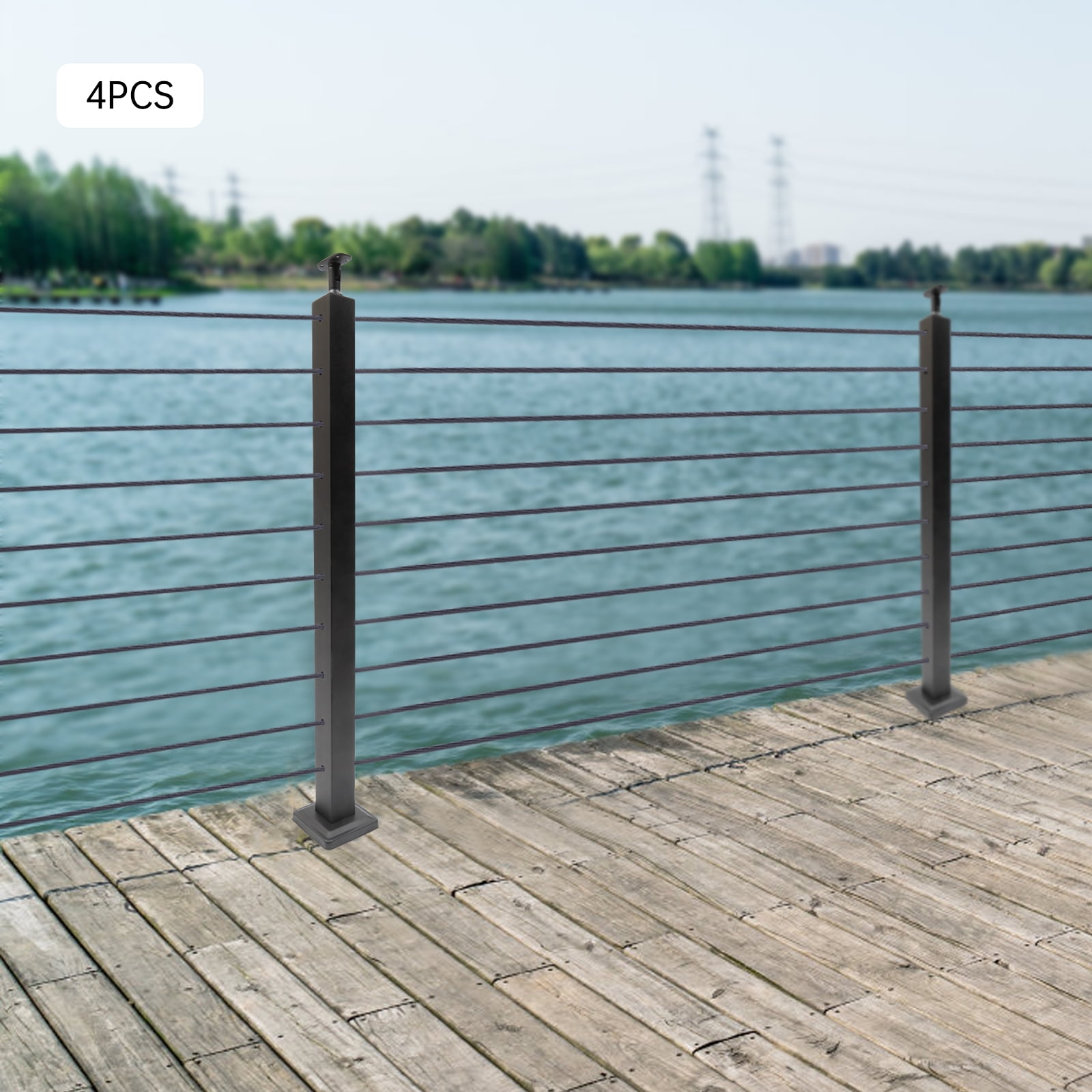 Toolven 36 Inch Cable Railing Post Black Square Stainless Steel Railing ...