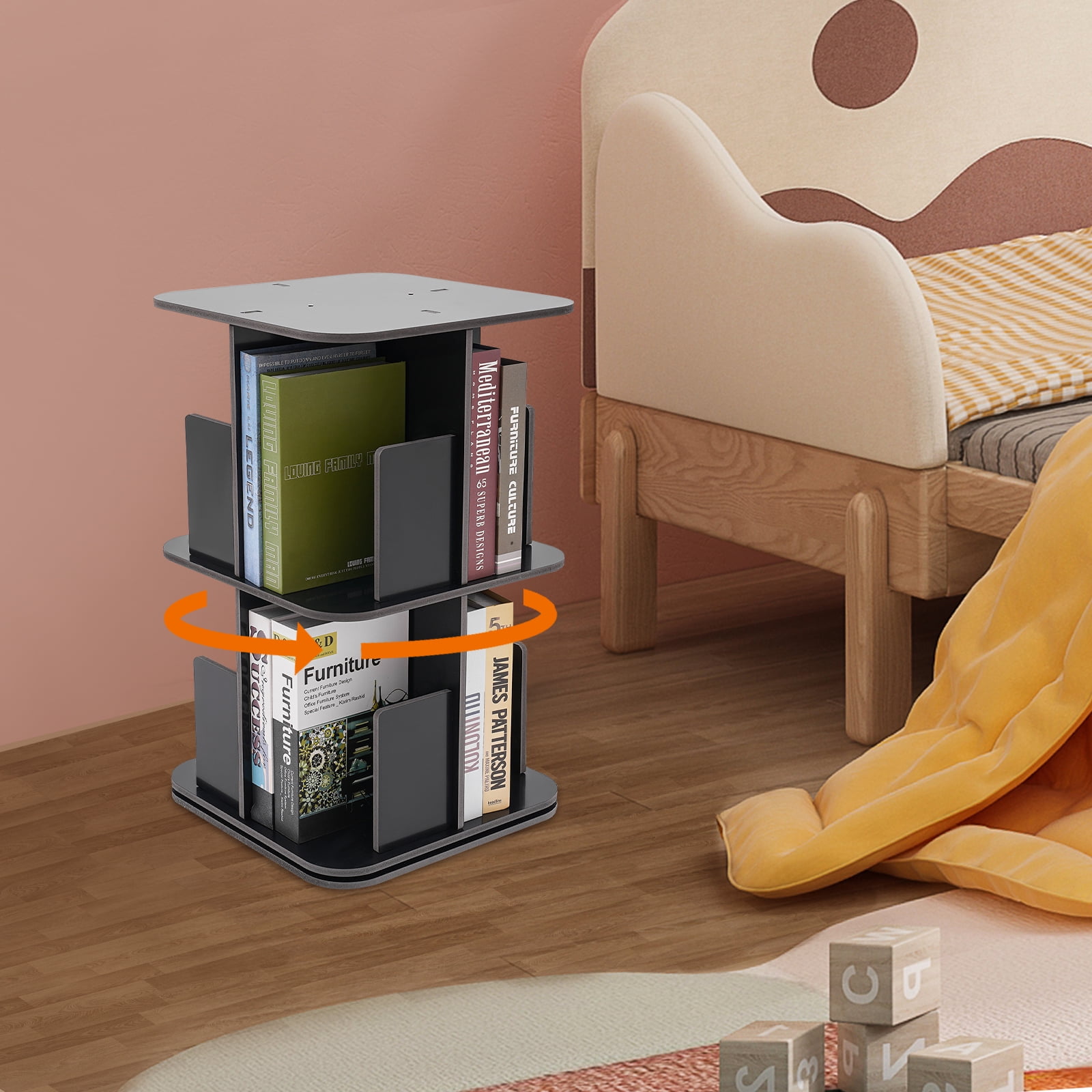 Toolven 360° Rotating Desktop Bookshelf with Stable Mortise and Tenon ...