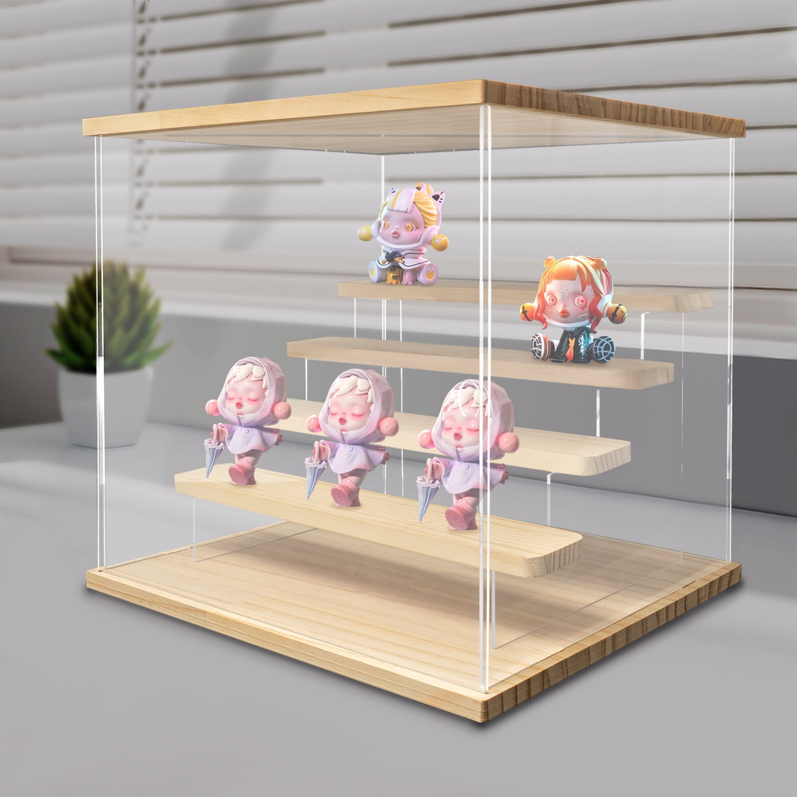 Toolven 5 Tier Clear Acrylic Display Case Toy Display Box w LED Light ...