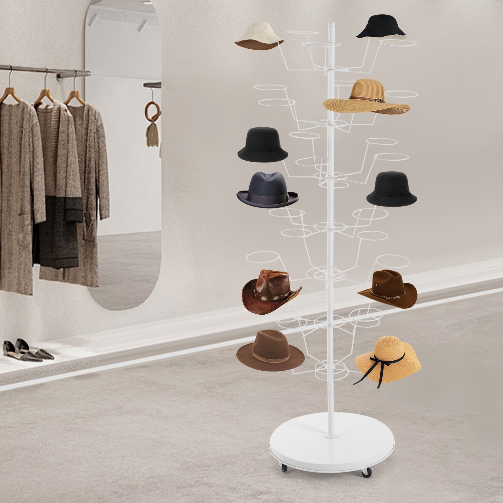 Toolven 7-Tier Hat Display Rack, 35 Hat Positions, Free-Standing with 4 ...