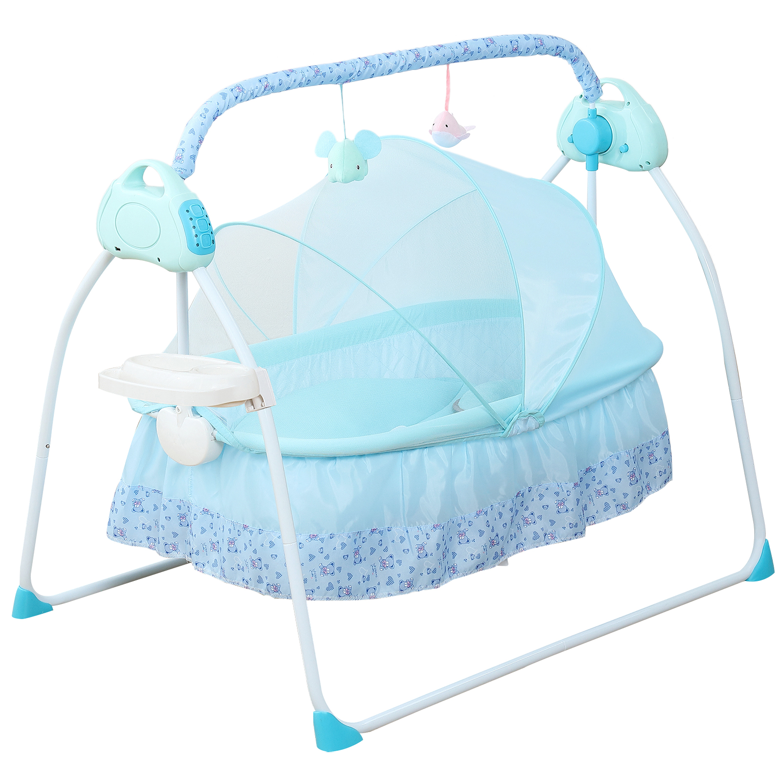 Toolven Baby Swing with Mosquito Net, MP3 Music Playback, Soft Pillow ...