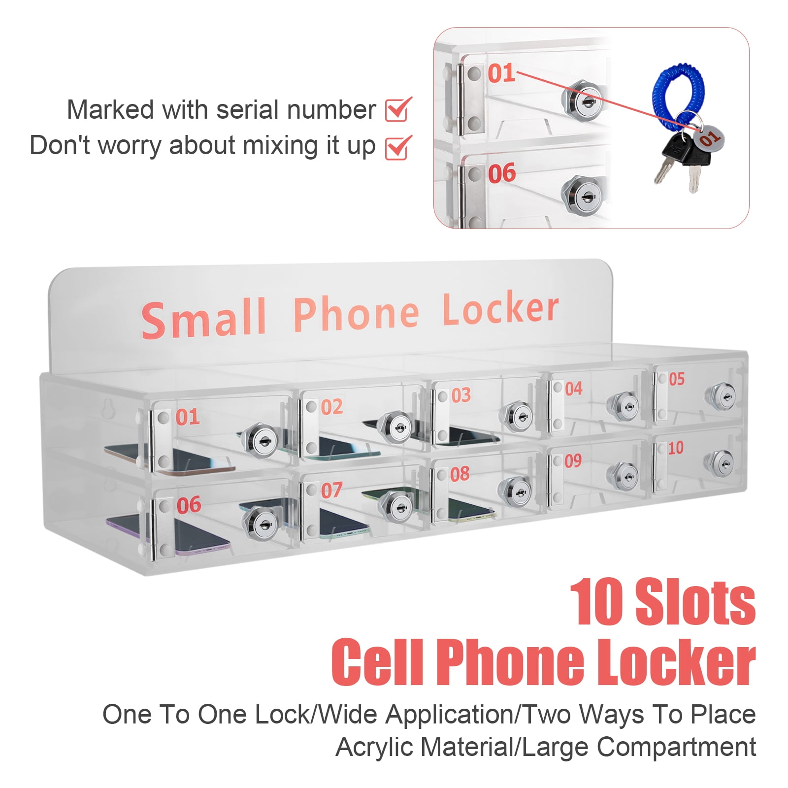 Toolven Cell Phone Lockers with High Security, Acrylic Material, Each ...
