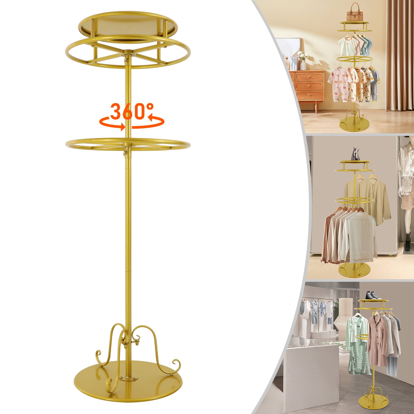 Toolven Gold Round Clothing Rack, 360° Rotation with Two-Tier Design ...