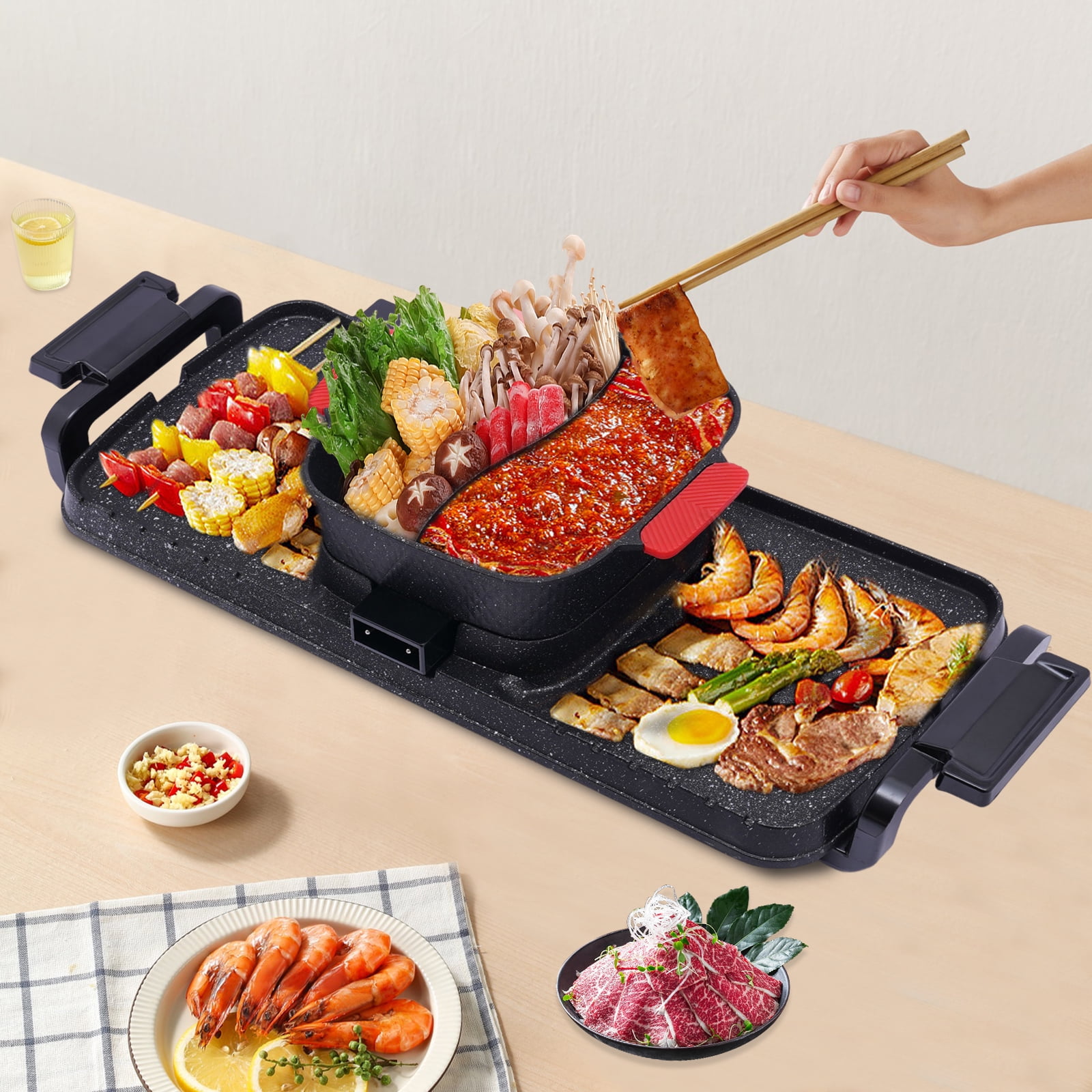 Toolven Hot Pot with Grill, Multi-Functional 2200W, Dual Grilling Areas ...