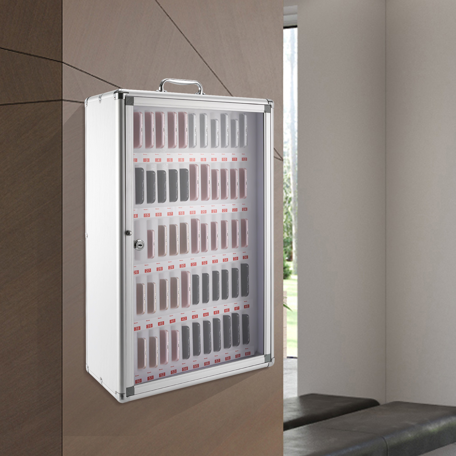 Toolven Large Cell Phone Storage Cabinet with 60 Slots, Anti-Theft Lock ...