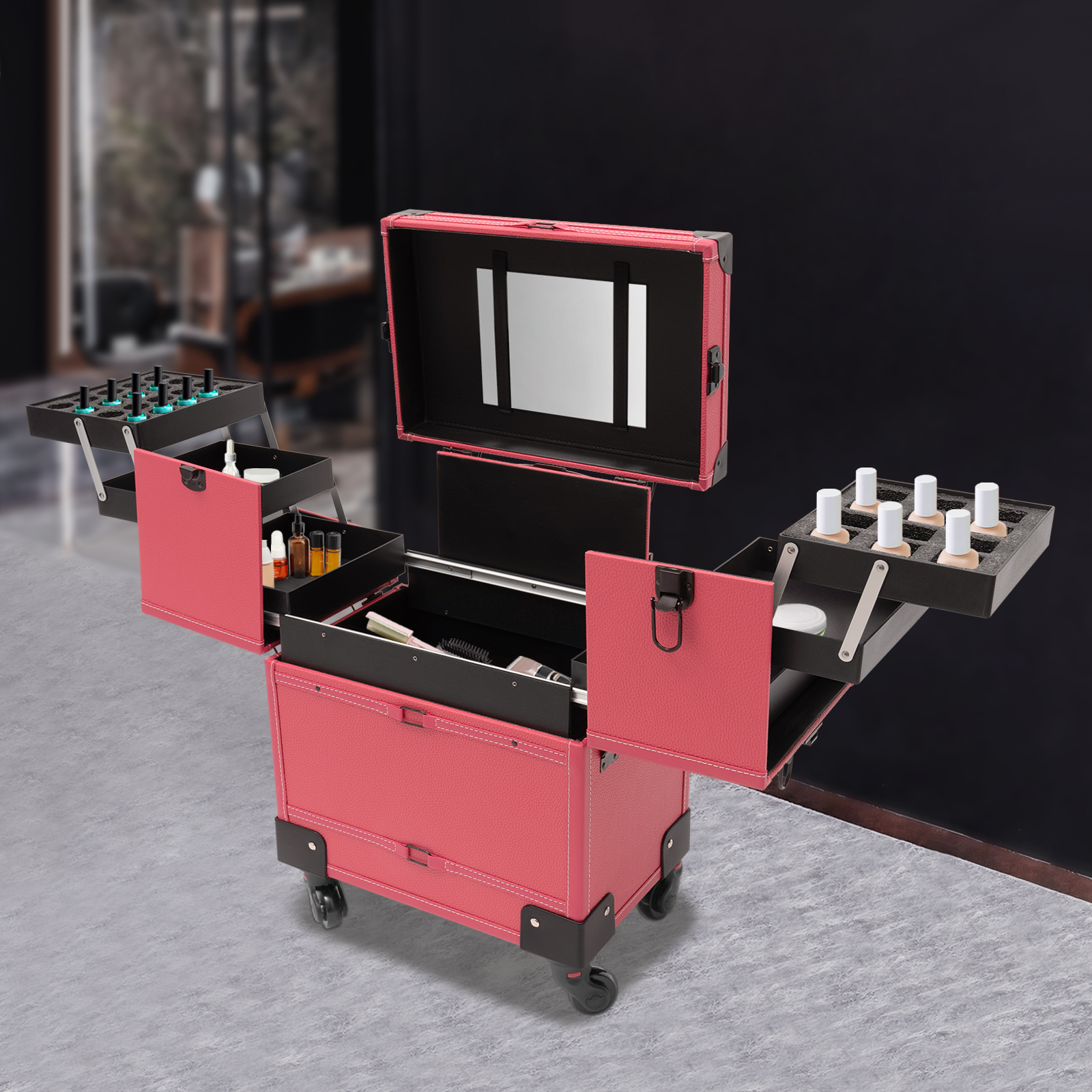 Toolven Makeup Train Case with Retractable Trays, Lockable Buckles ...