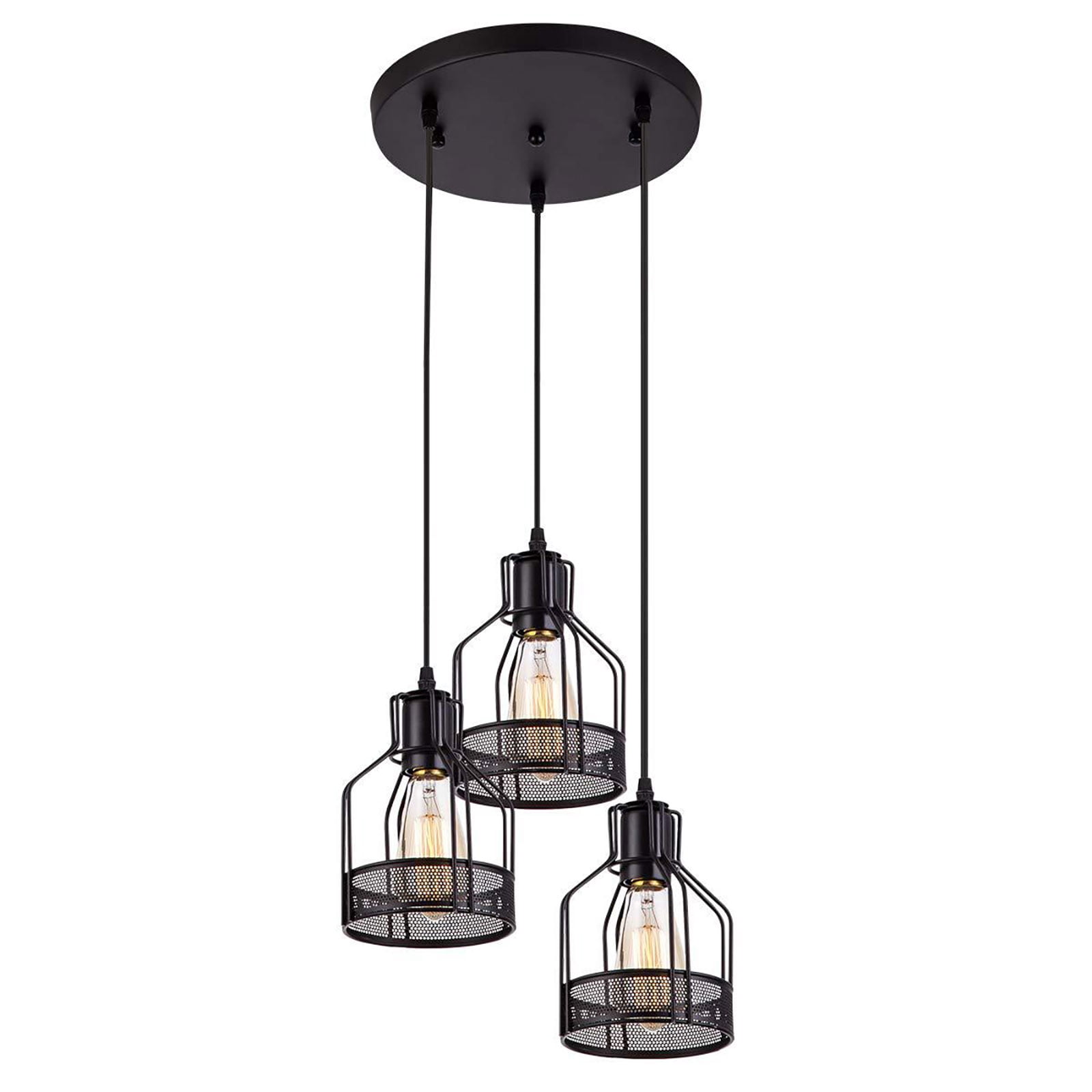 Toolven Modern Farmhouse Wood Pendant Light with Metal and Wood Cage ...
