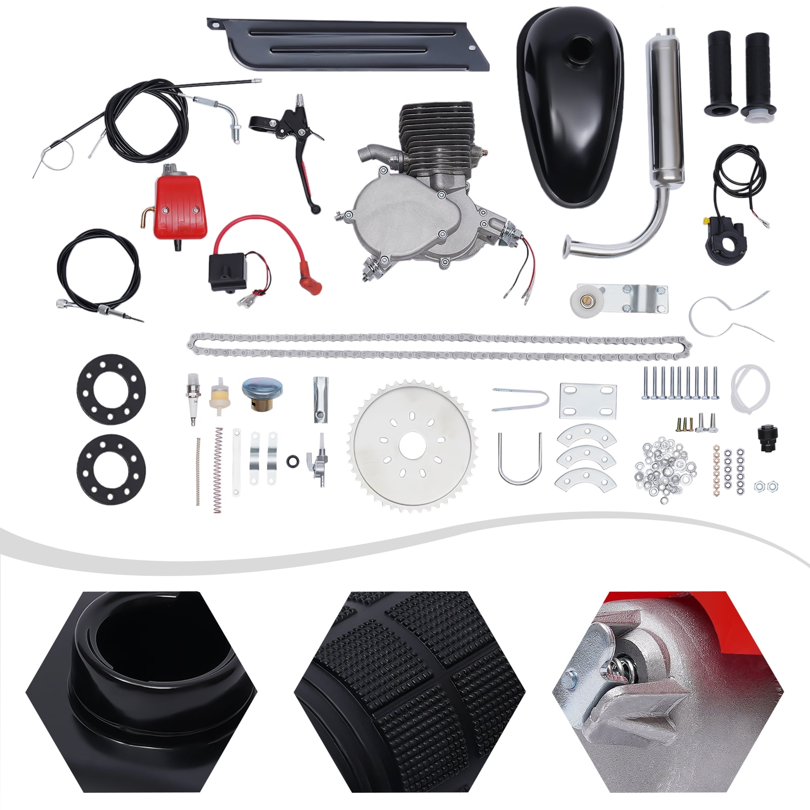 Toolven Motorized Bicycle Kit with 100CC Engine, Fast 28mi/h Speed, 2 ...