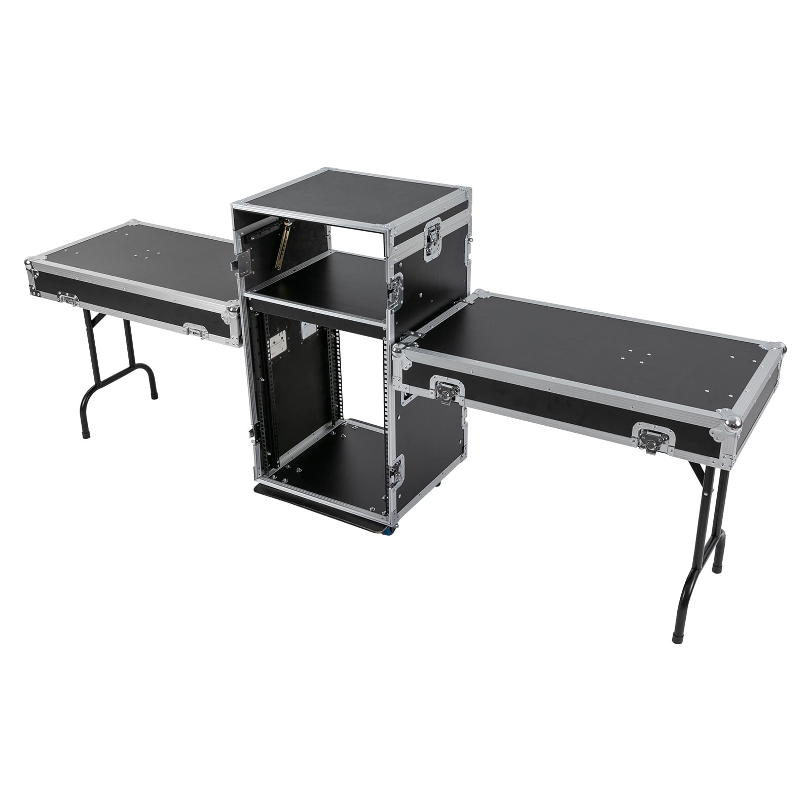 Toolven Portable 14U DJ Rack with Table, 2-Tier Design, 4 Wheels, 661 ...