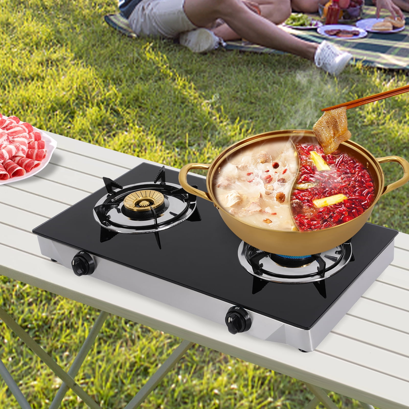 Toolven Propane Gas Stove with Tempered Glass and Stainless Steel, 7KW ...