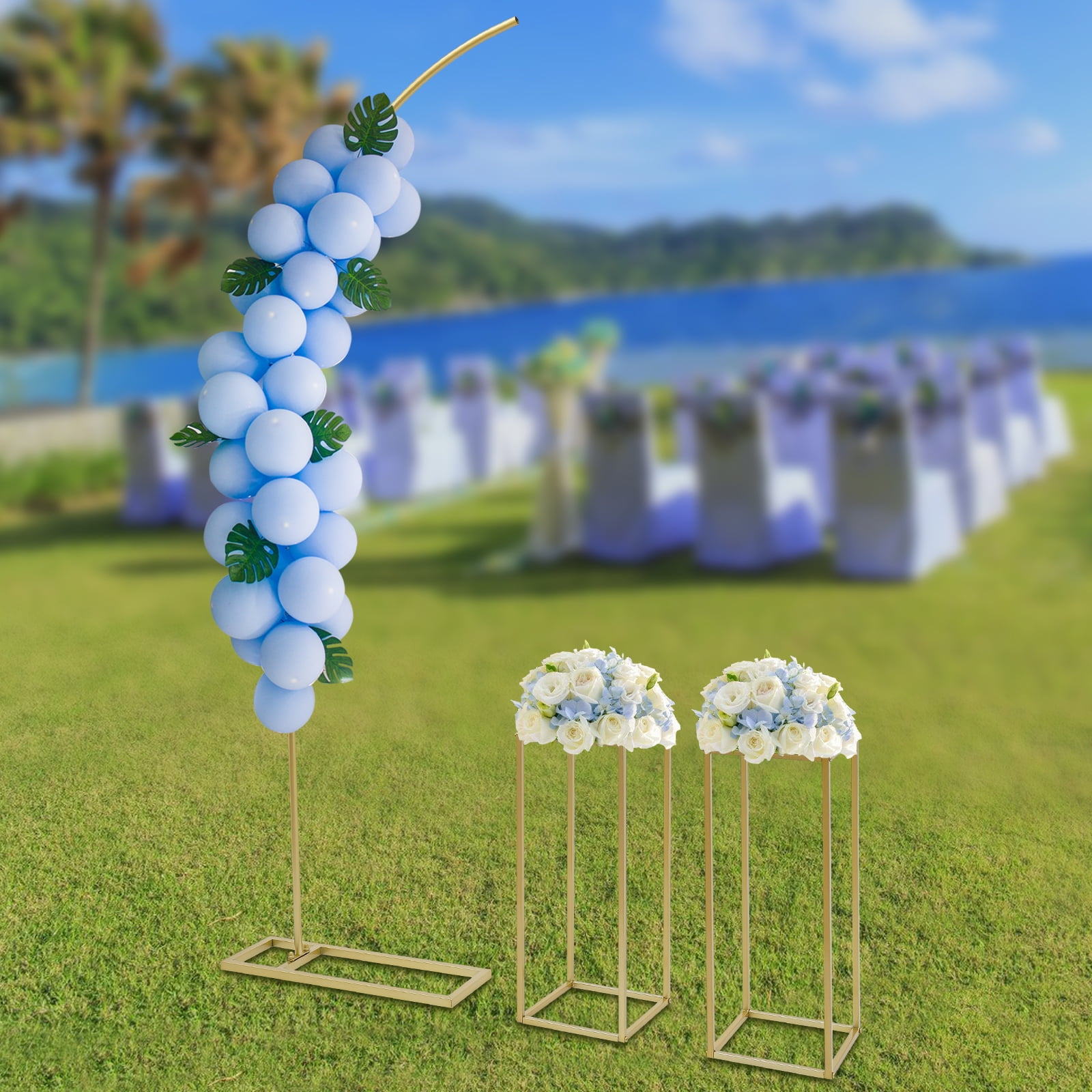 Toolven Roadway Wedding Stand Set of 3, Sturdy Steel Frame, Gold/White ...