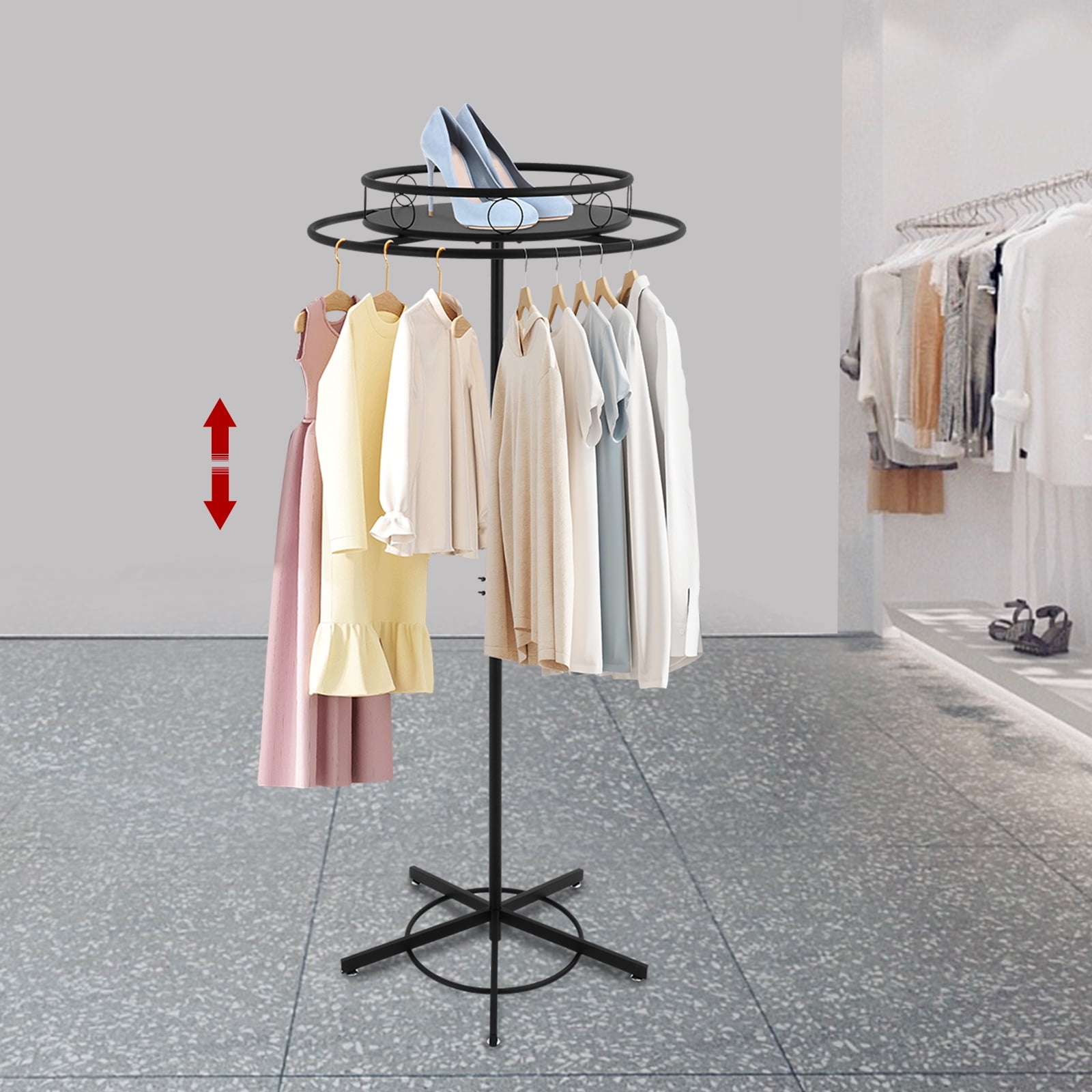 Toolven Round Garment Rack with 360° Rotation, Adjustable Height, and ...