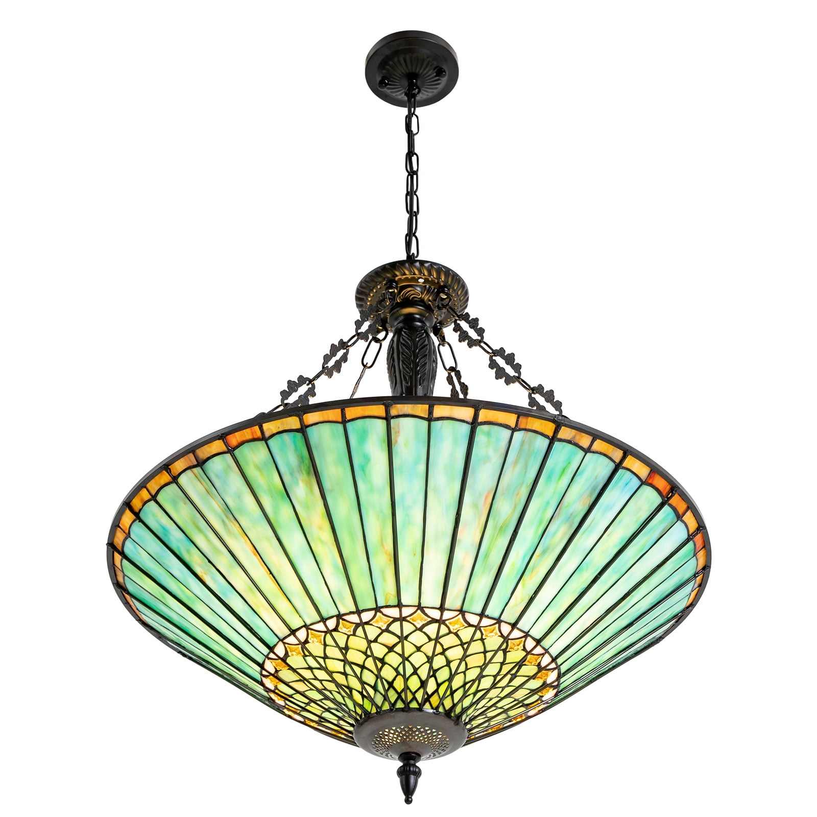 Toolven Style Ceiling Pendant Light, Stained Glass Shade with Zinc ...