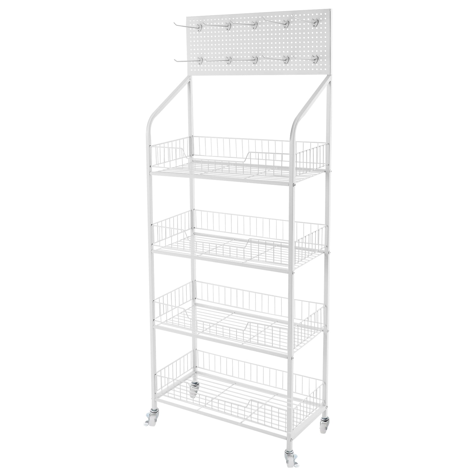 Toolven Stylish White 4-Tier Retail Display Rack with Adjustable Hooks ...