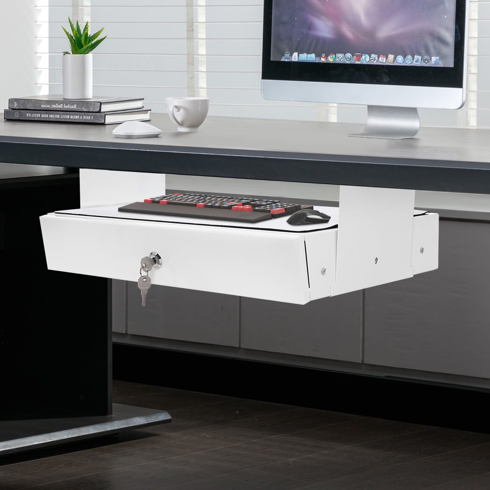 Toolven Under Desk Mounted Pull-Out Drawer, Sturdy Iron Construction ...