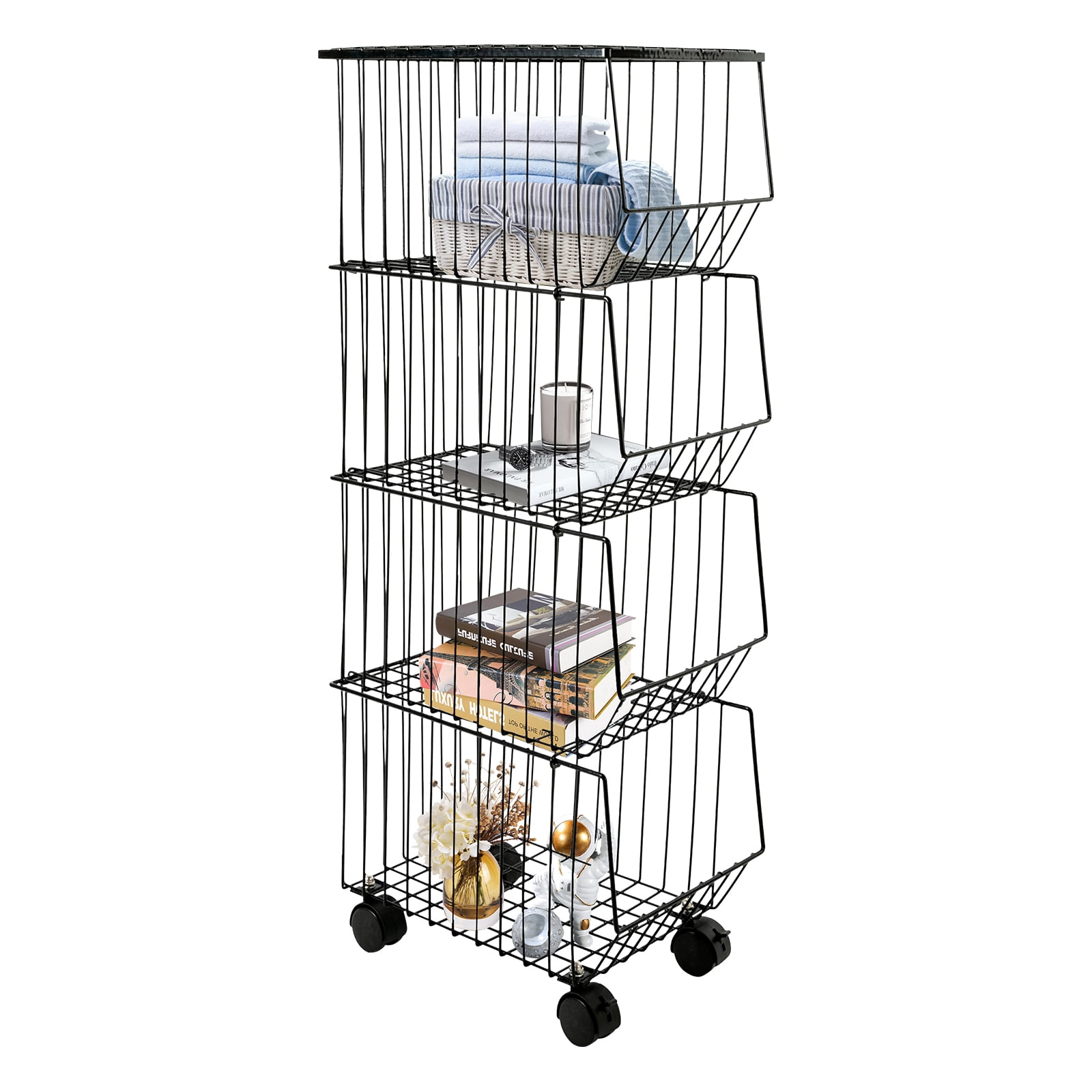 Toolven Vegetable Basket, 4-Tier Carbon Steel, Large Capacity, Space ...