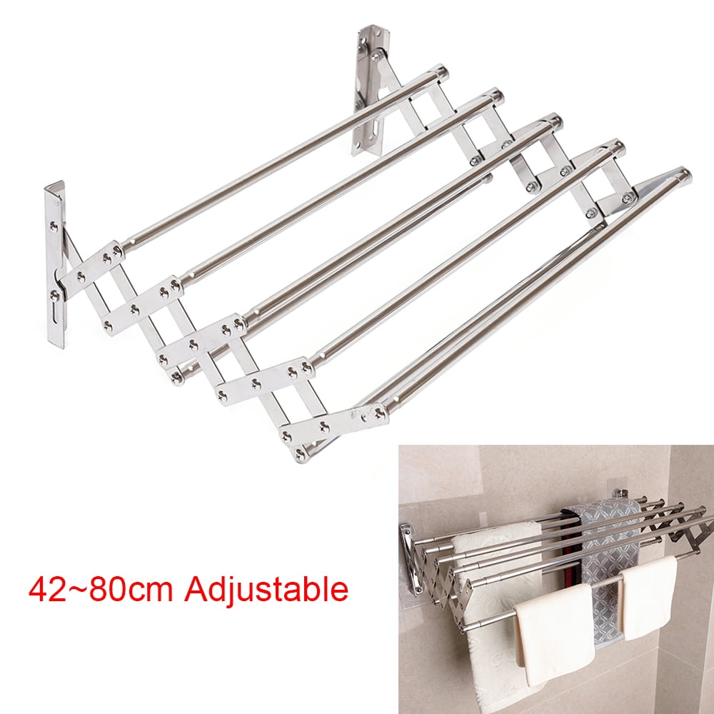 Toolven Wall Mounted Retractable Towel Rack, Adjustable Stainless Steel ...