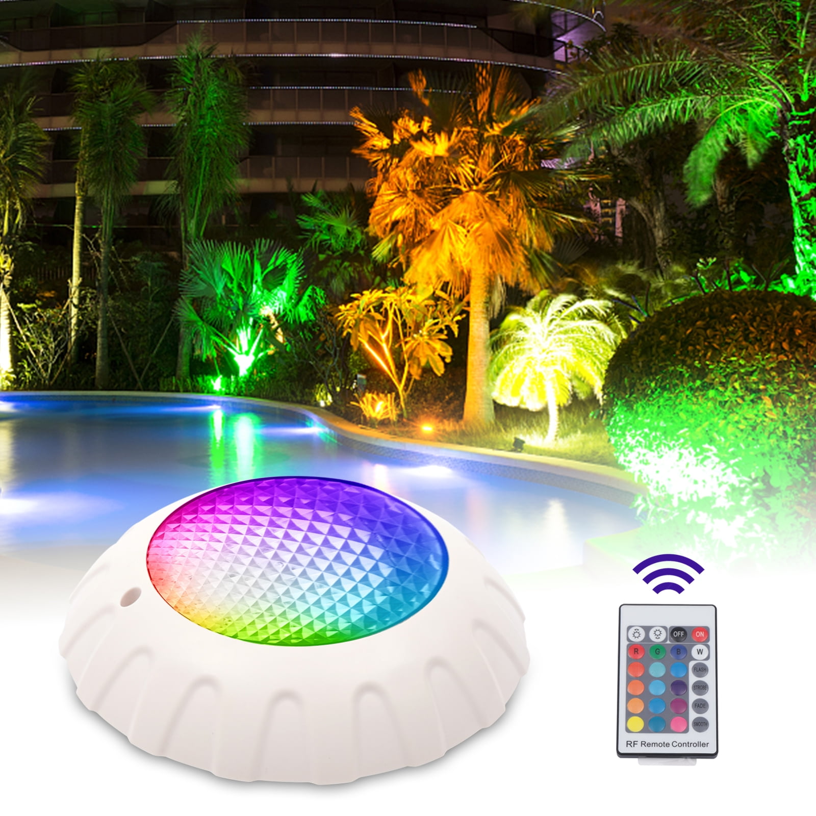 Toolven Waterproof RGB LED Pool Light, IP68 Rated, Remote Control, Wall ...