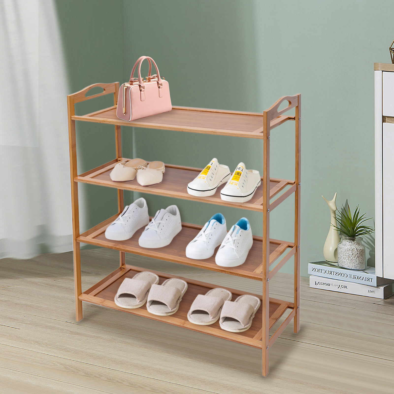Toolven Wooden Shoe Rack – Multi-Tier Bamboo Shoe Shelf with Large ...