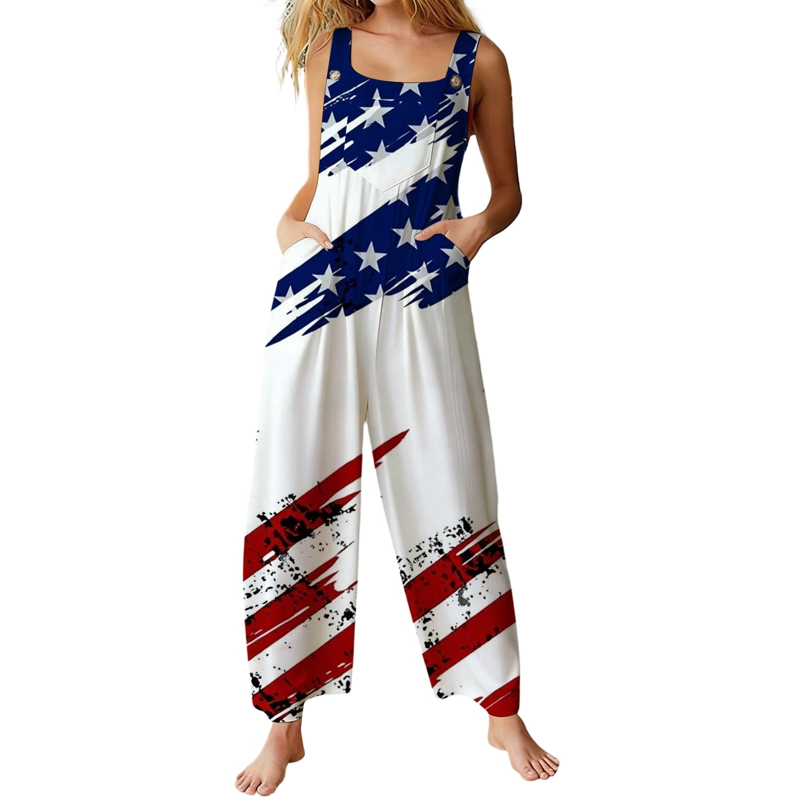 Toome 4th of July Romper For Women Independence Day Print Loose ...