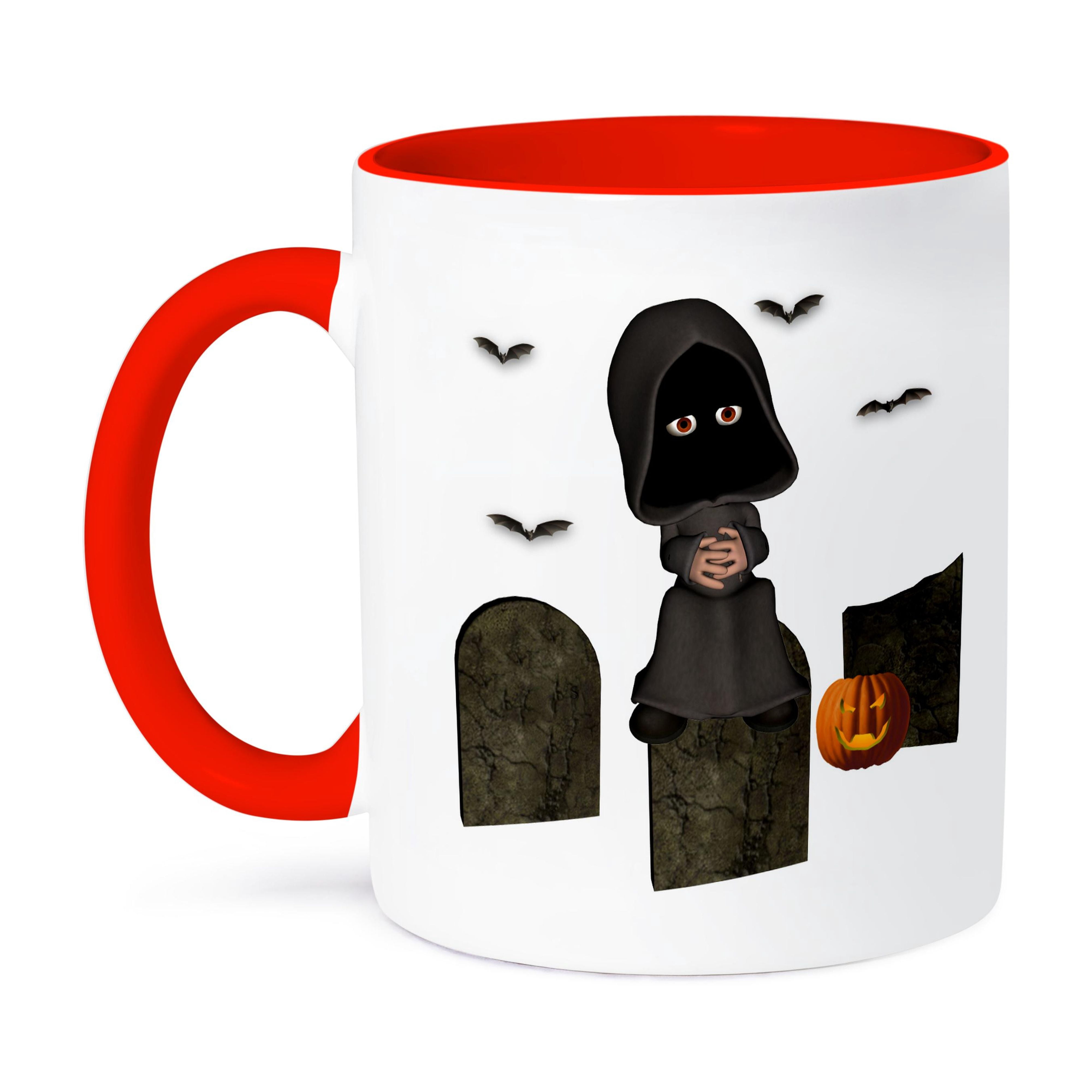 Toon Grim Reaper With Headstones And Bats, 11oz Two-Tone Red Mug ...