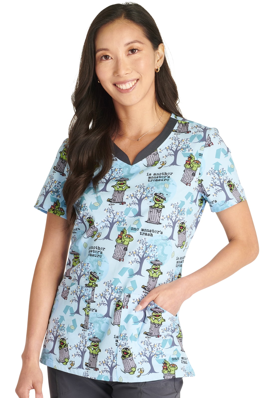 Tooniforms Scrubs Top For Women V-Neck Print TF671 - Walmart.com