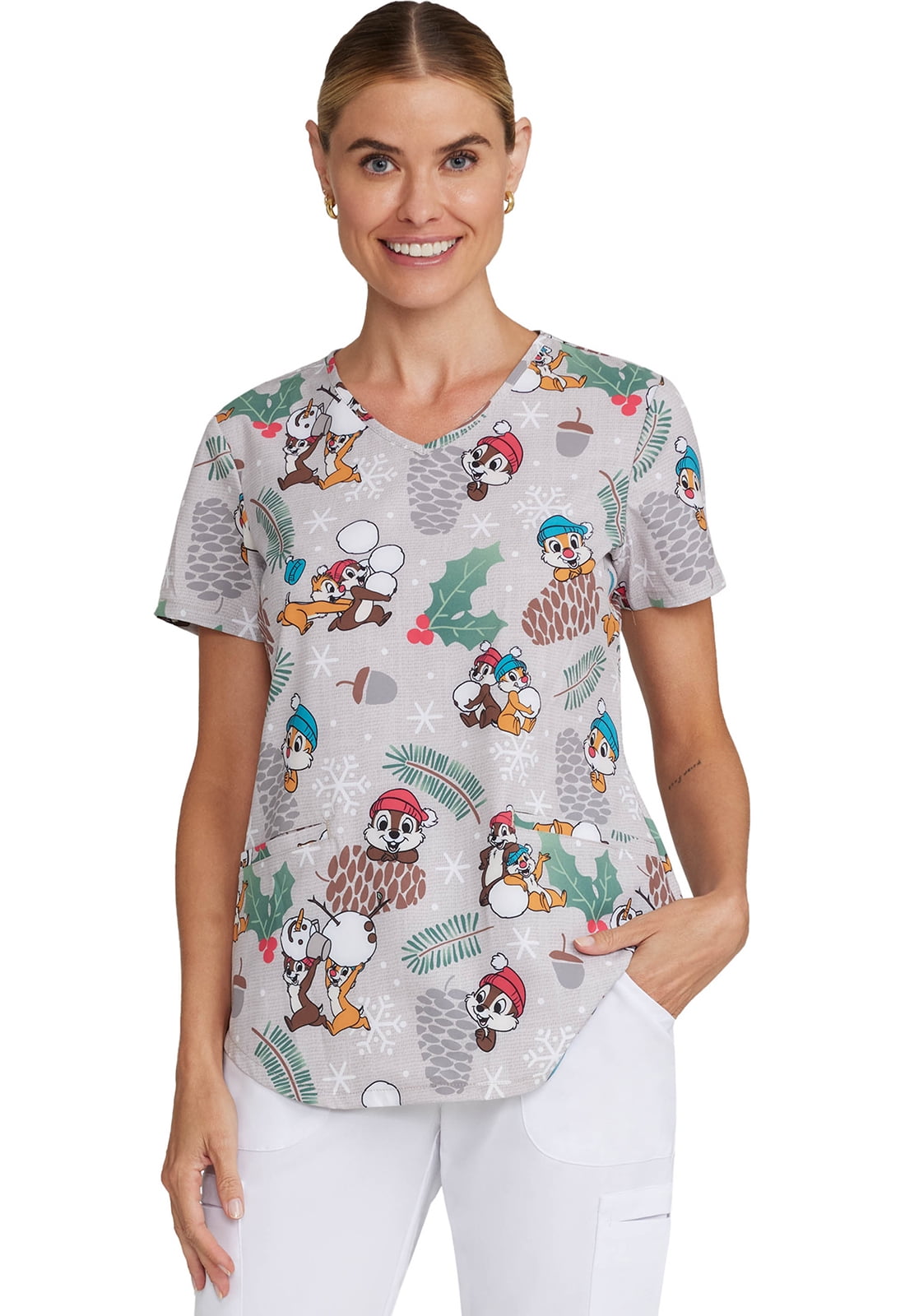 Tooniforms Scrubs Top For Women V-Neck Print TF737 - Walmart.com