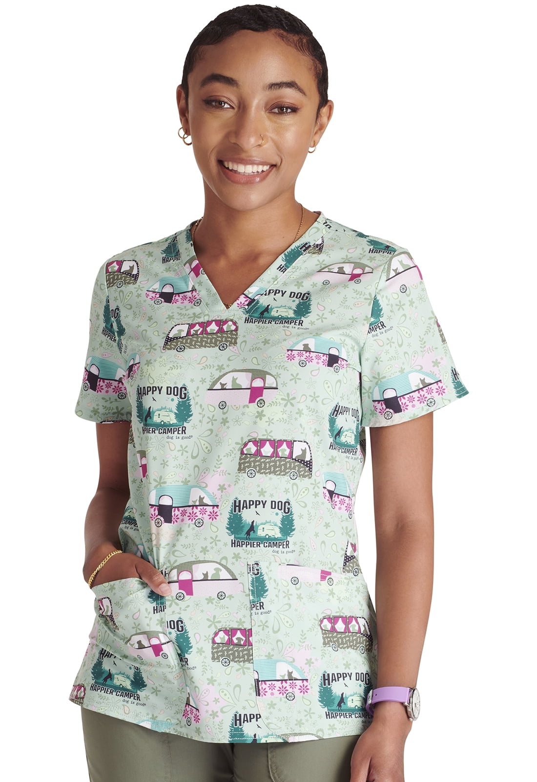 Tooniforms Scrubs Top For Women V-Neck Print TF738 - Walmart.com