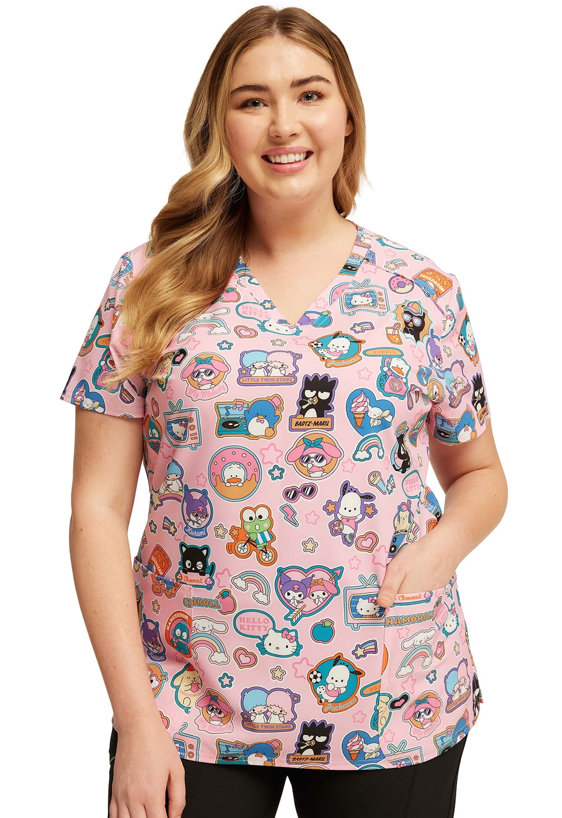 Tooniforms Women Scrubs Top V-Neck Print TF776 - Walmart.com
