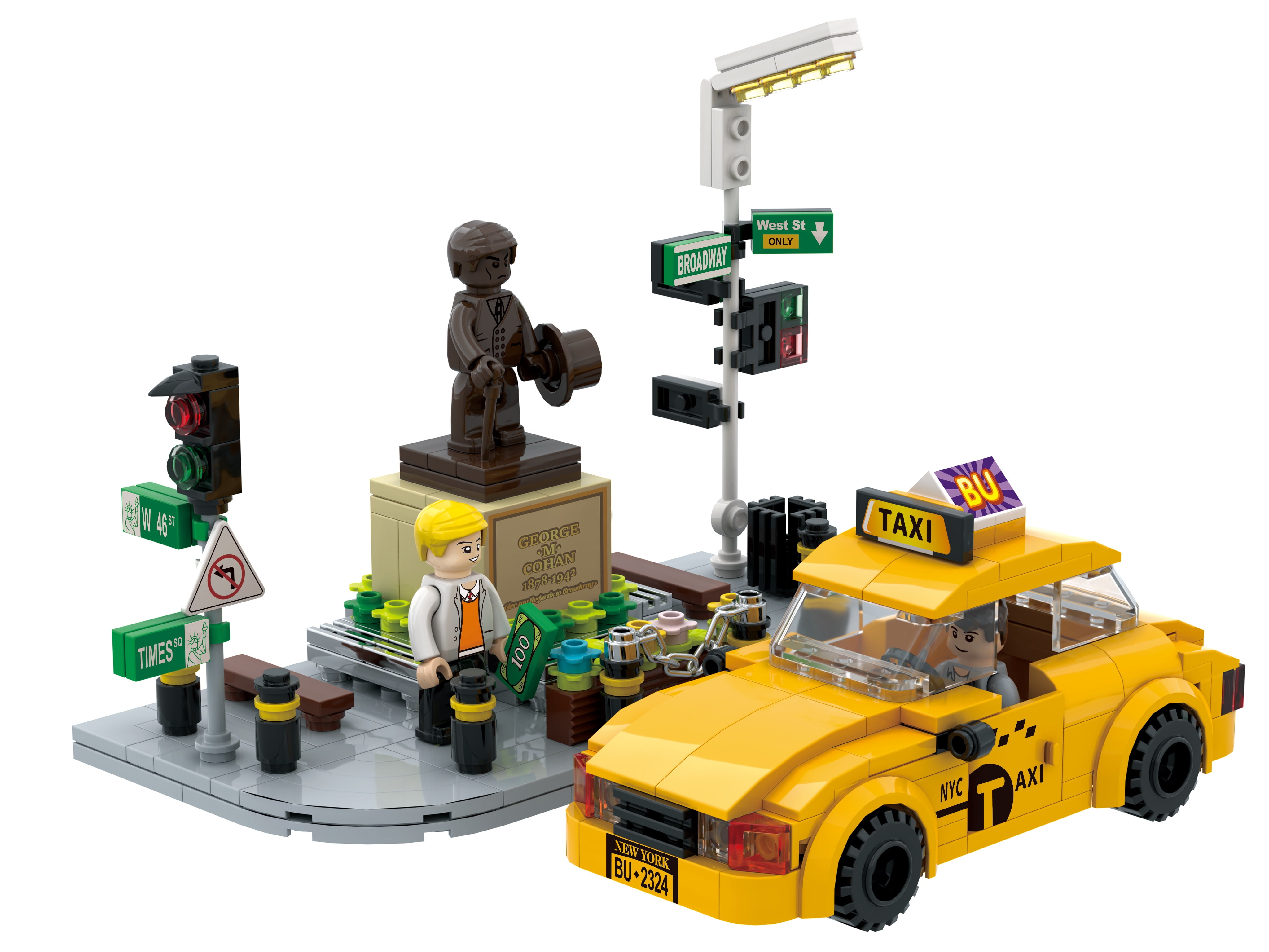 Toonify NYC Taxi Building Toy Set, Yellow NYC Taxi with Traffic Light ...
