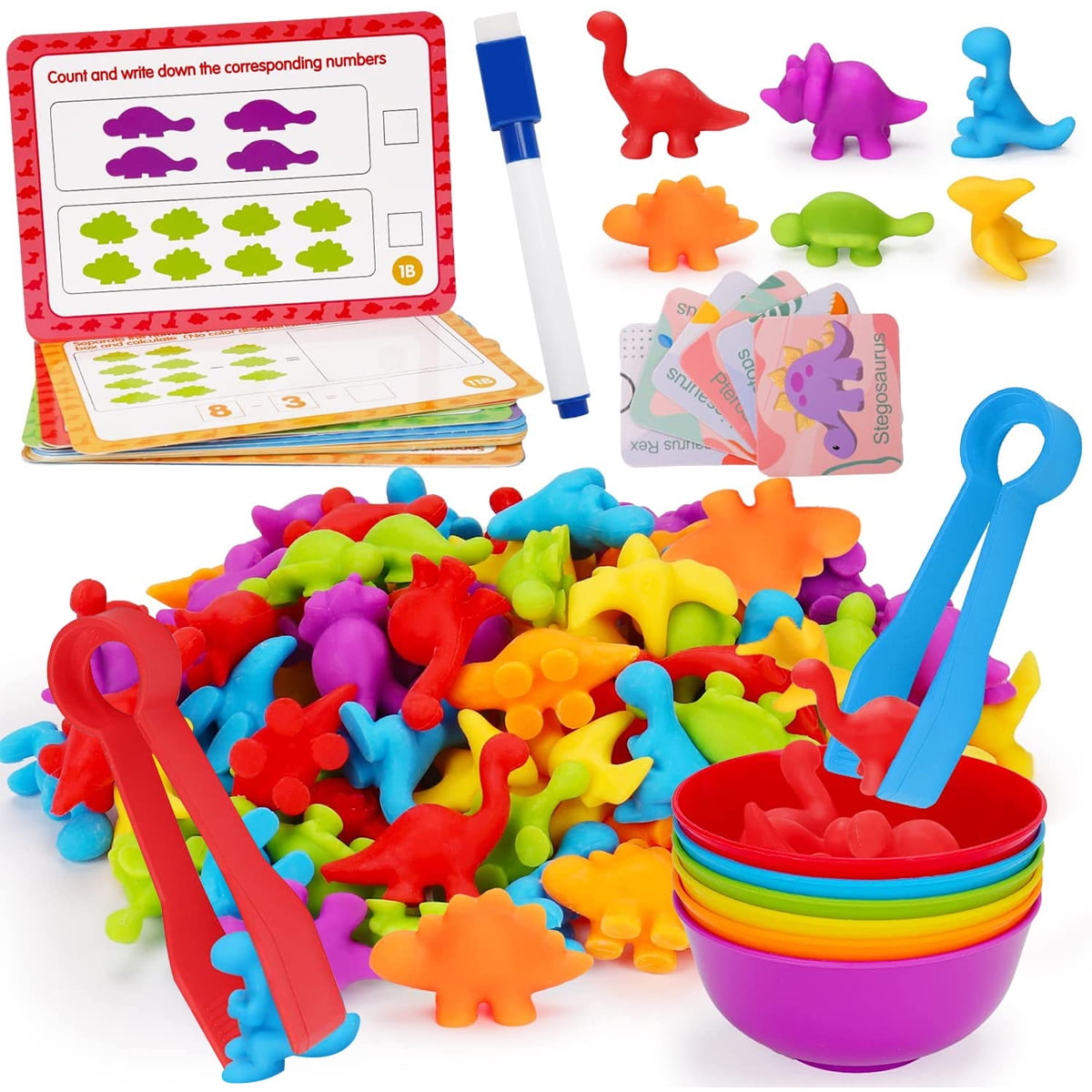 Toorise 102 Pcs Counting Dinosaurs Toys for Kids Matching Game with ...