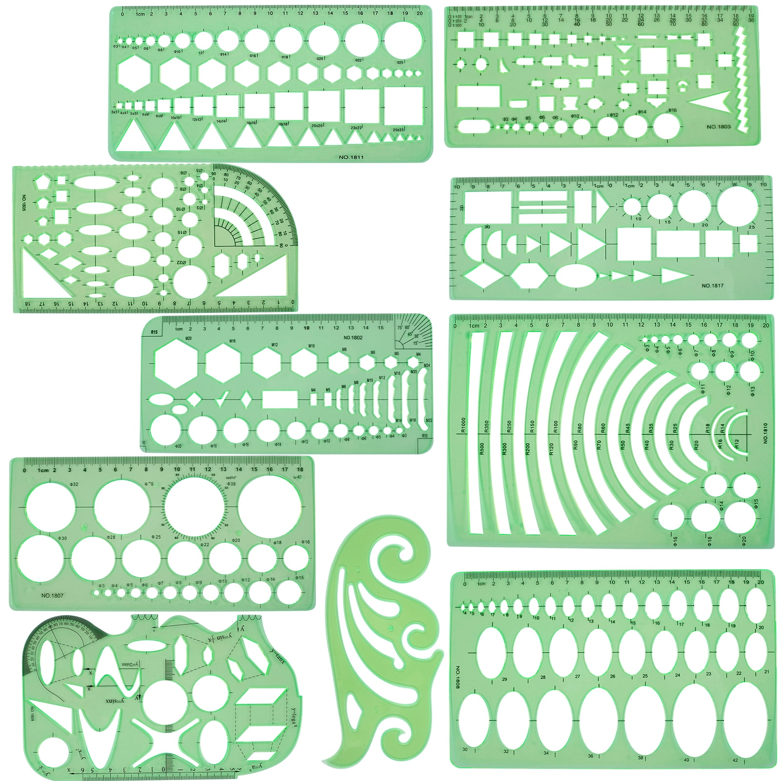 Toorise 11Pcs Geometric Drawings Templates Plastic Measuring Templates ...