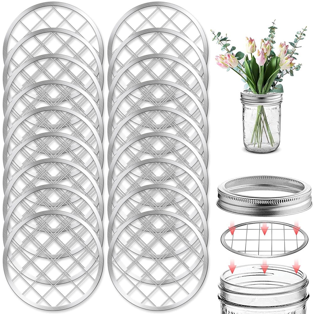 Toorise 18Pcs Mason Jar Frog Lid 2.75 inches Metal Flower Frog Lids ...