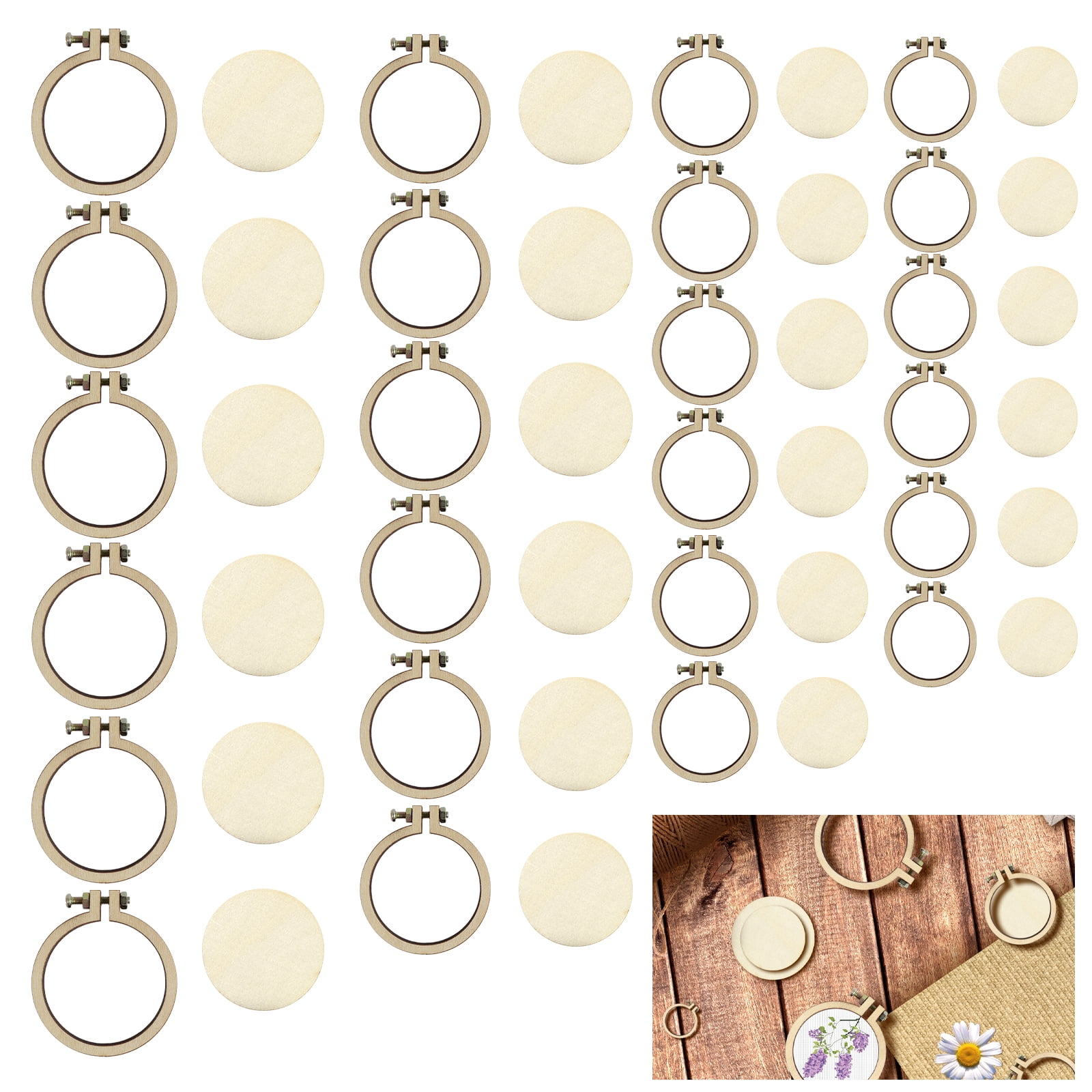 Toorise 24Pcs Mini Embroidery Hoop Four Sizes Wooden Crossing Stitch ...
