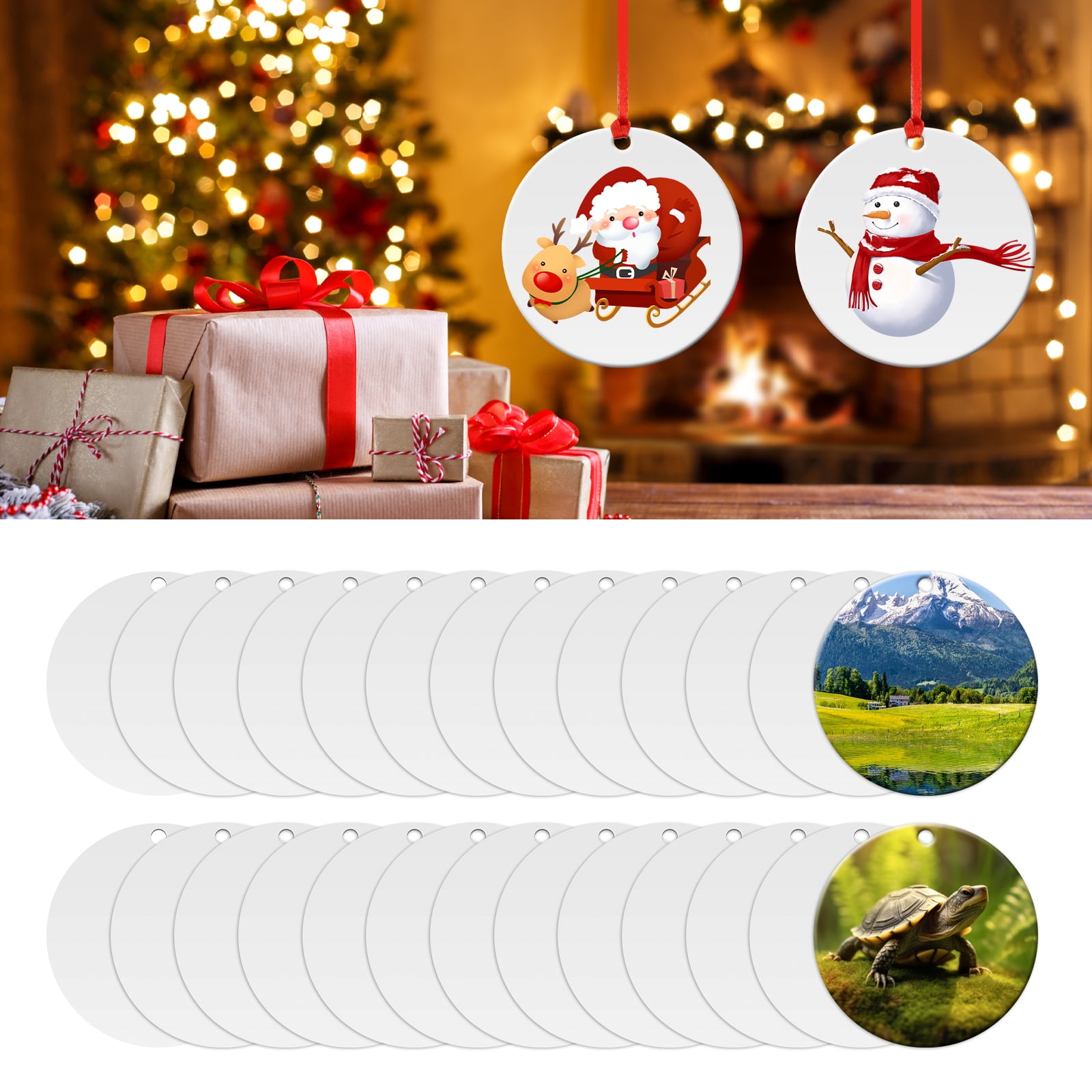 Toorise 26 Pcs Sublimation Ornament Blanks with Red String Double Side ...