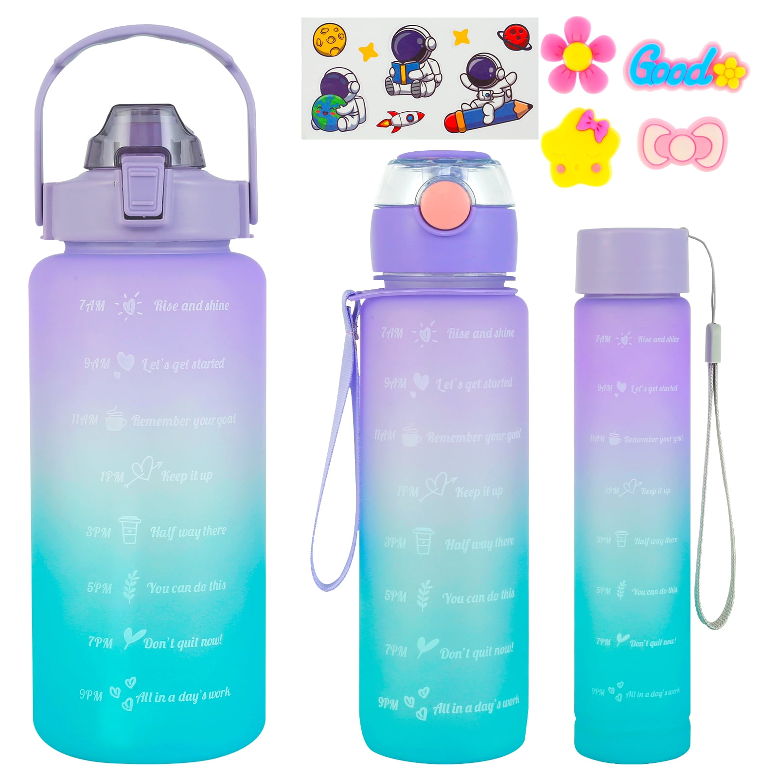 Toorise 3 Pcs Motivational Water Bottle with Straw Time Marker,2000ml+800ml+300ml Water Bottles ...