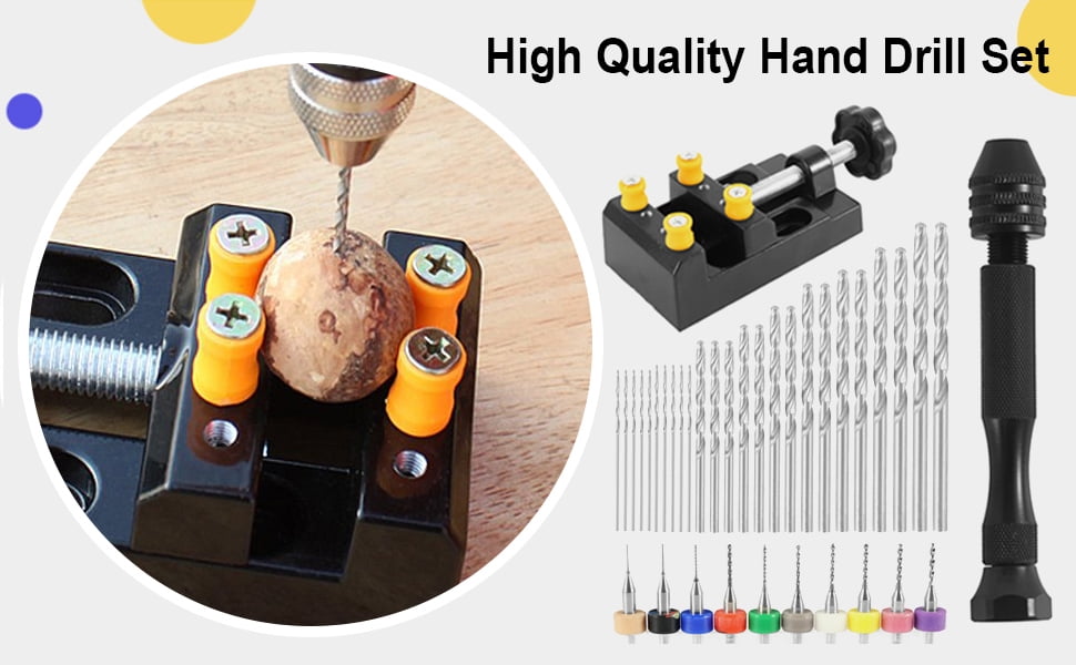 Toorise 37 Pieces Hand Drill Tool Set Include Pin Vise Hand Drill with ...