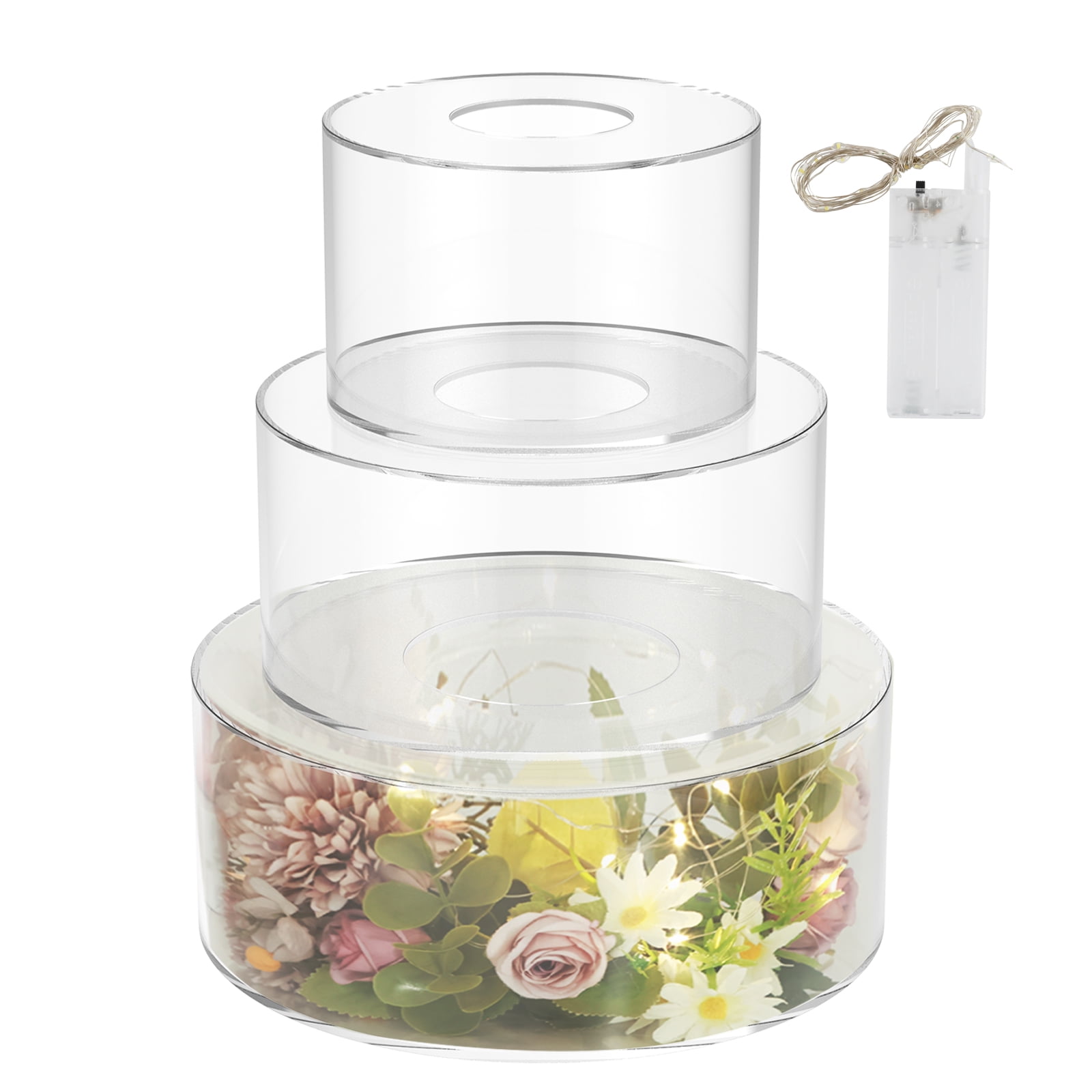 Toorise 3Pcs Acrylic Cake Stand with Light Strings Clear Fillable Cake ...