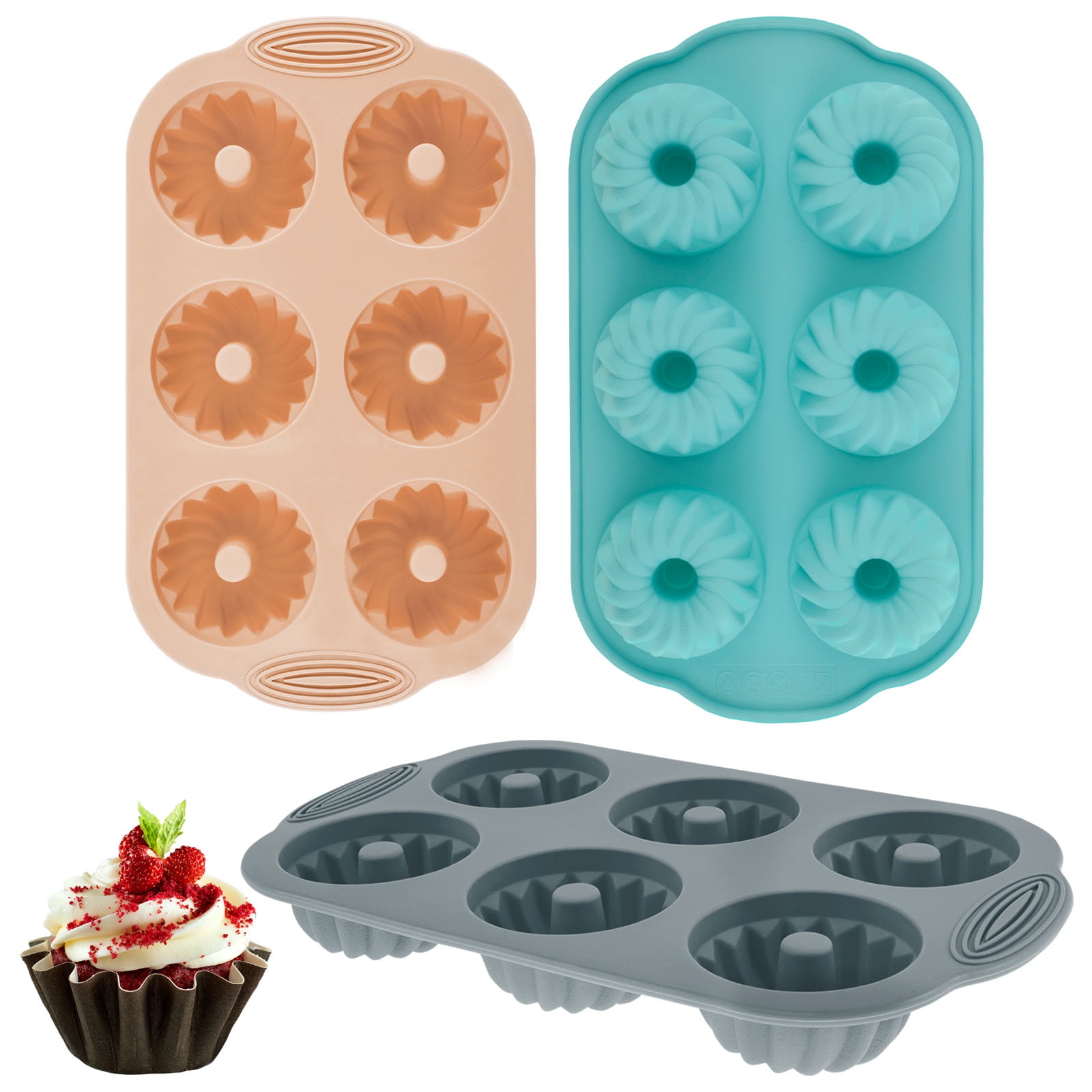 Toorise 3Pcs Mini Fluted Cake Pans 6 Cavity Fluted Tube Cake Pans ...
