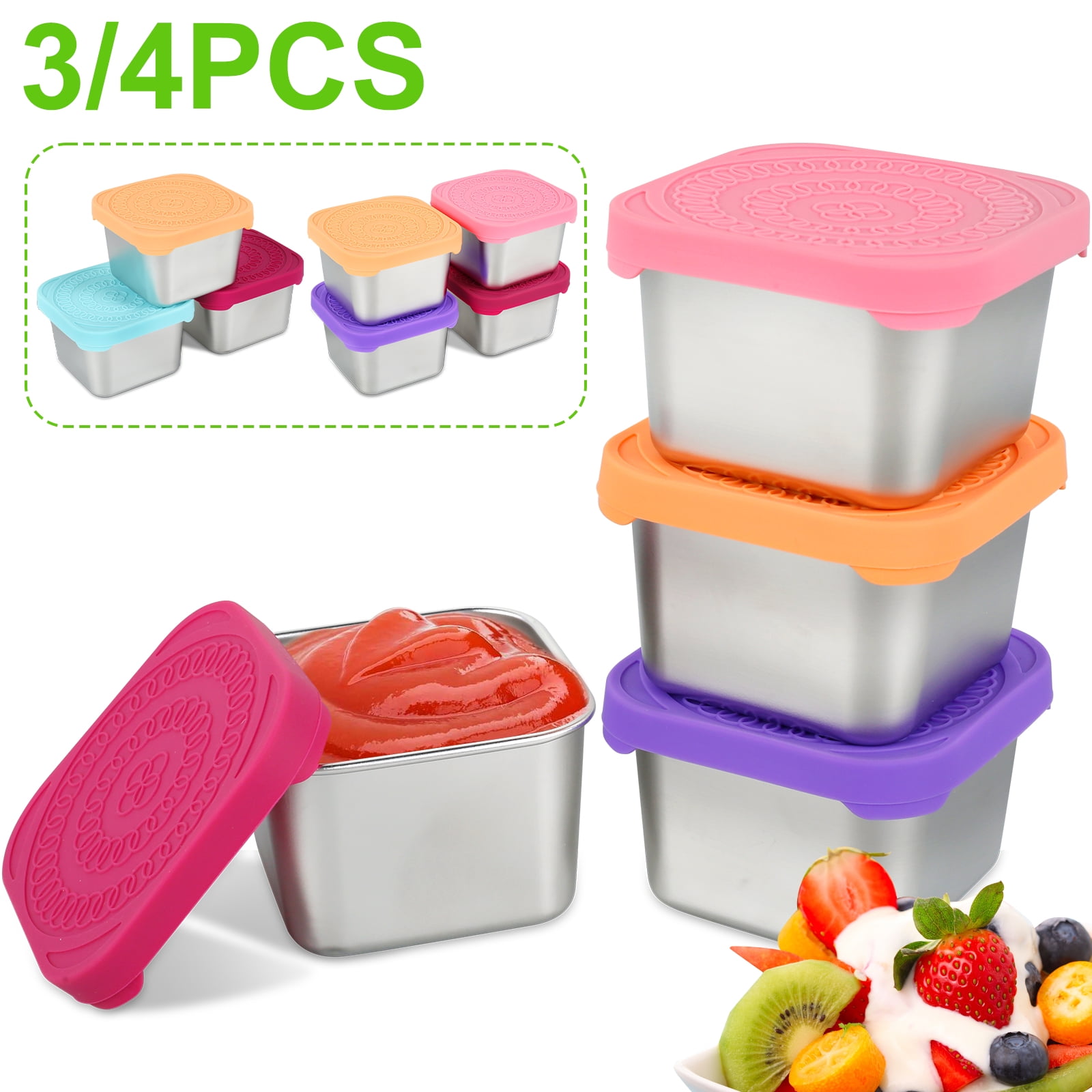 Toorise 4Pcs 6oz Stainless Steel Snack Containers, Small Condiment ...