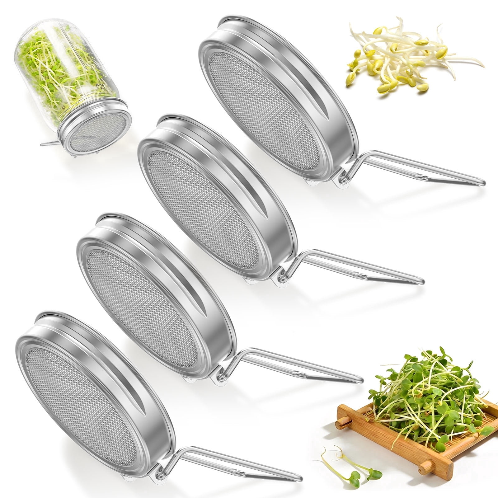 Toorise 4Pcs Sprouting Lids for Wide Mouth Jars Reusable Stainless ...