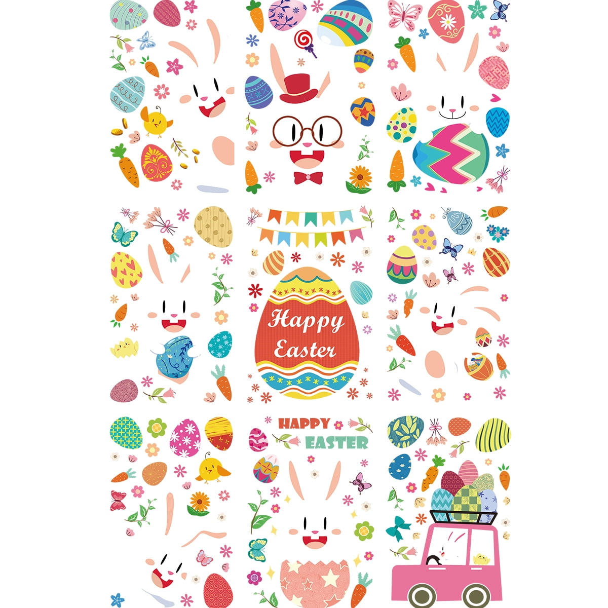Toorise Easter Window Stickers 9 Sheets Cute Cartoon Bunny Window ...