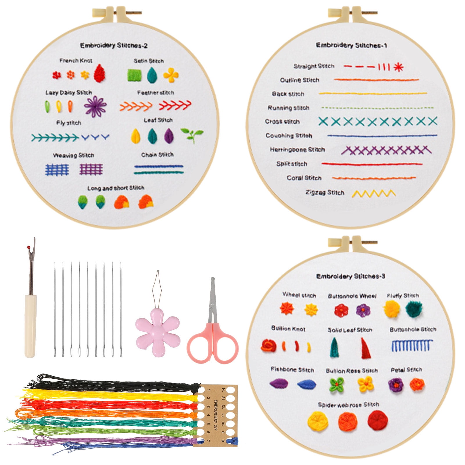 Toorise Embroidery Starter Kit Colorful Patterns Embroidery Stitch Kit DIY Embroidery Stitch ...